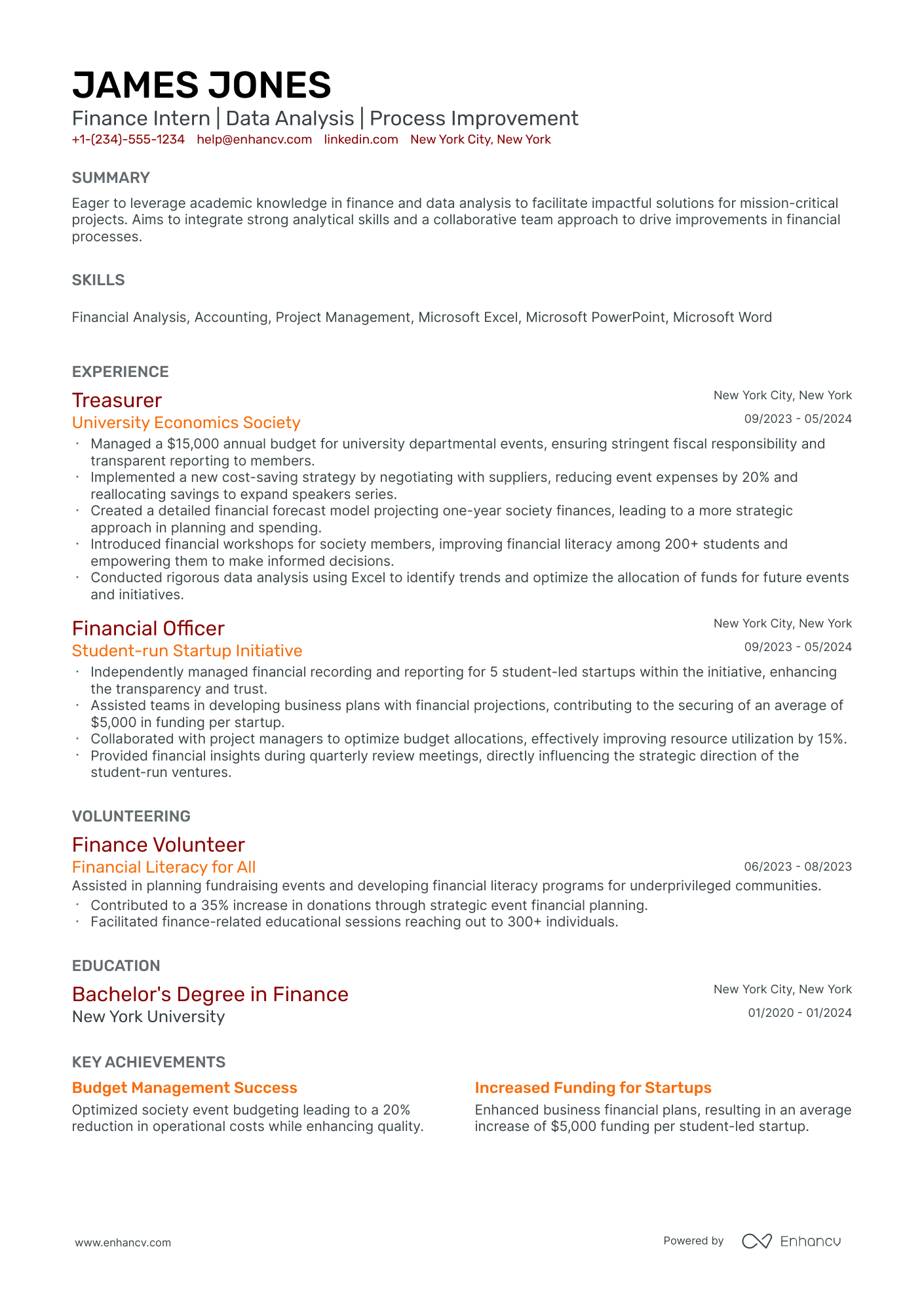 10 Finance Intern Resume Examples With 10/10 Score In 2026