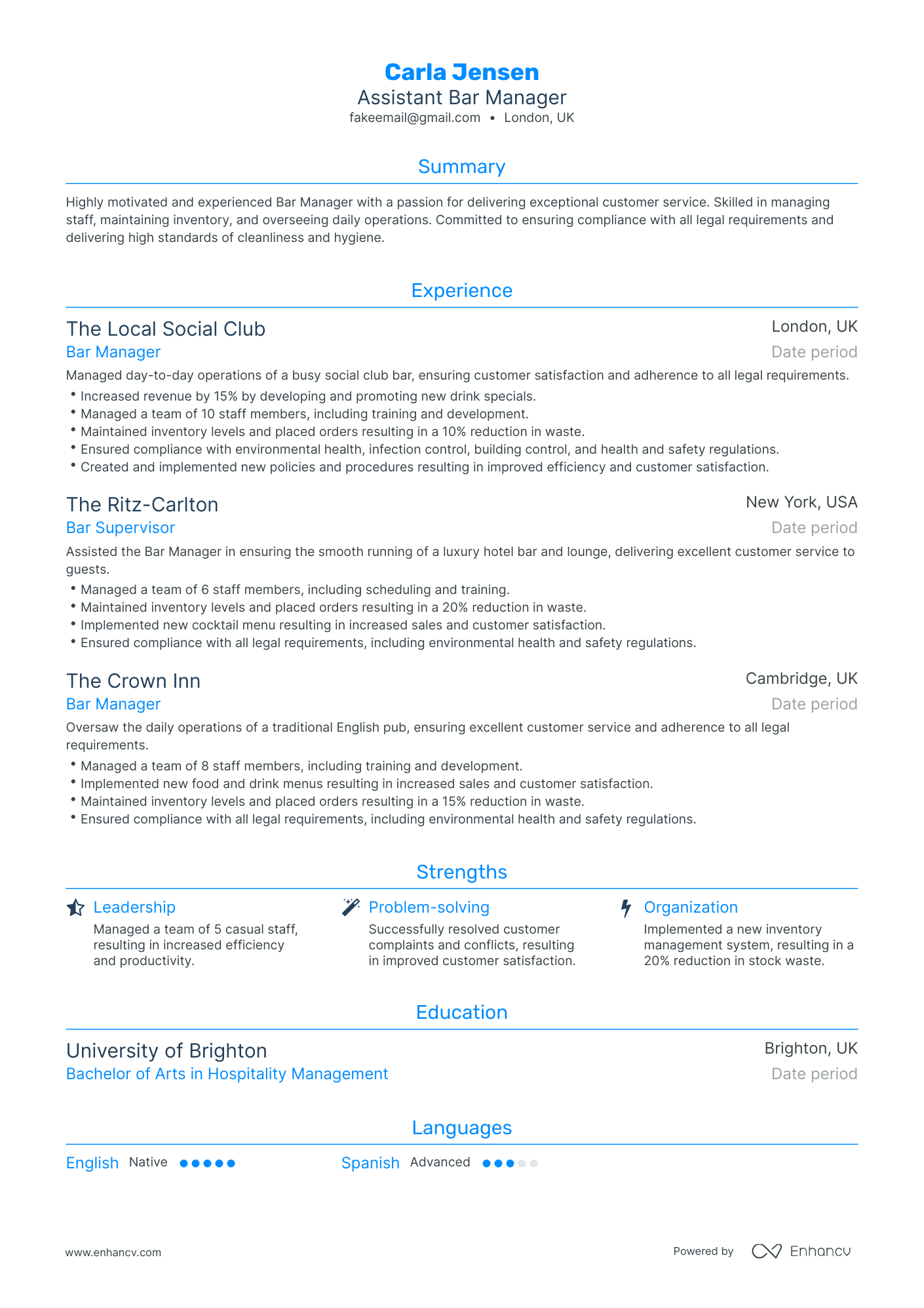 5 Bar Manager Resume Examples & Guide for 2024