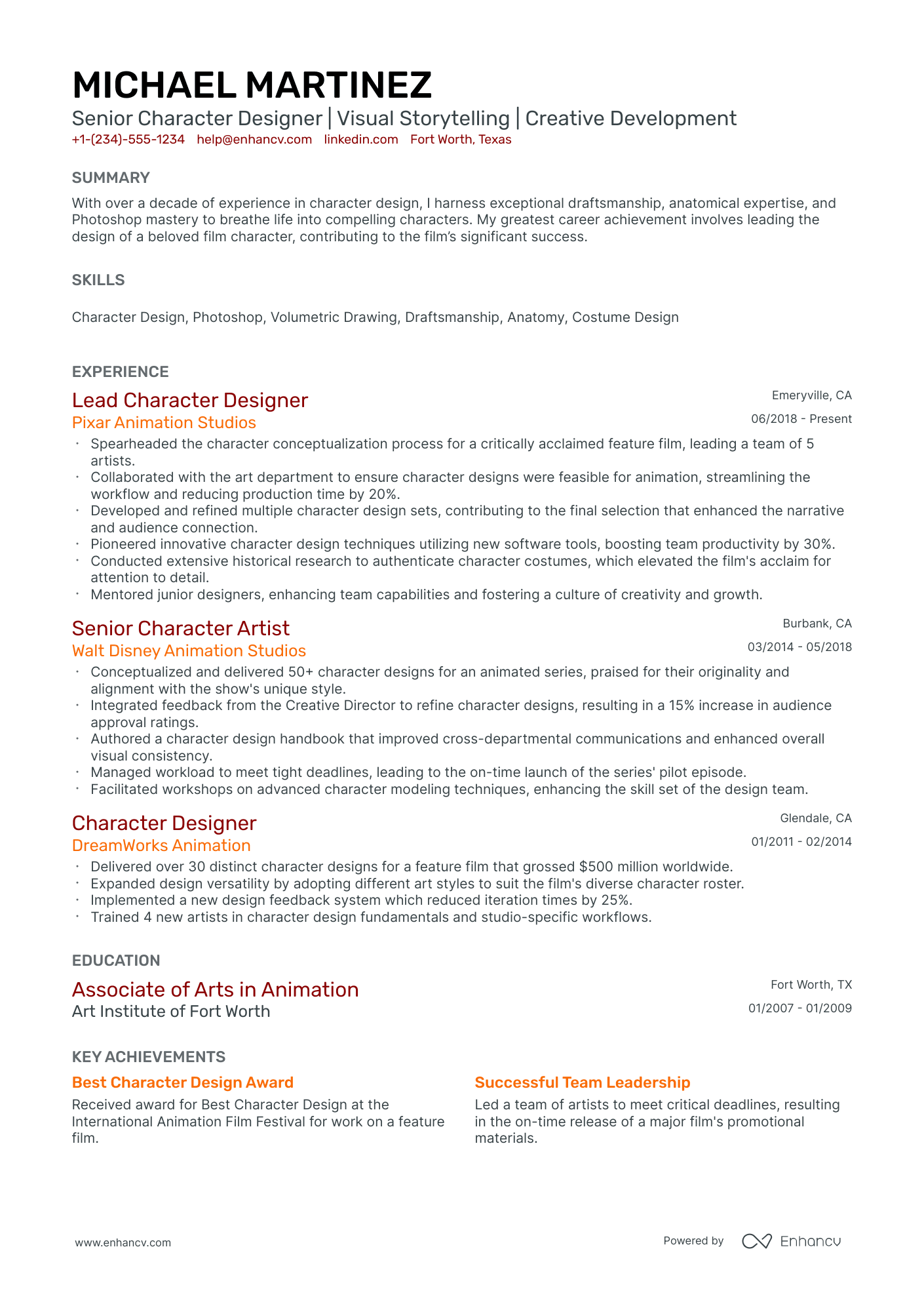 10 Character Designer Resume Examples & Guide for 2025