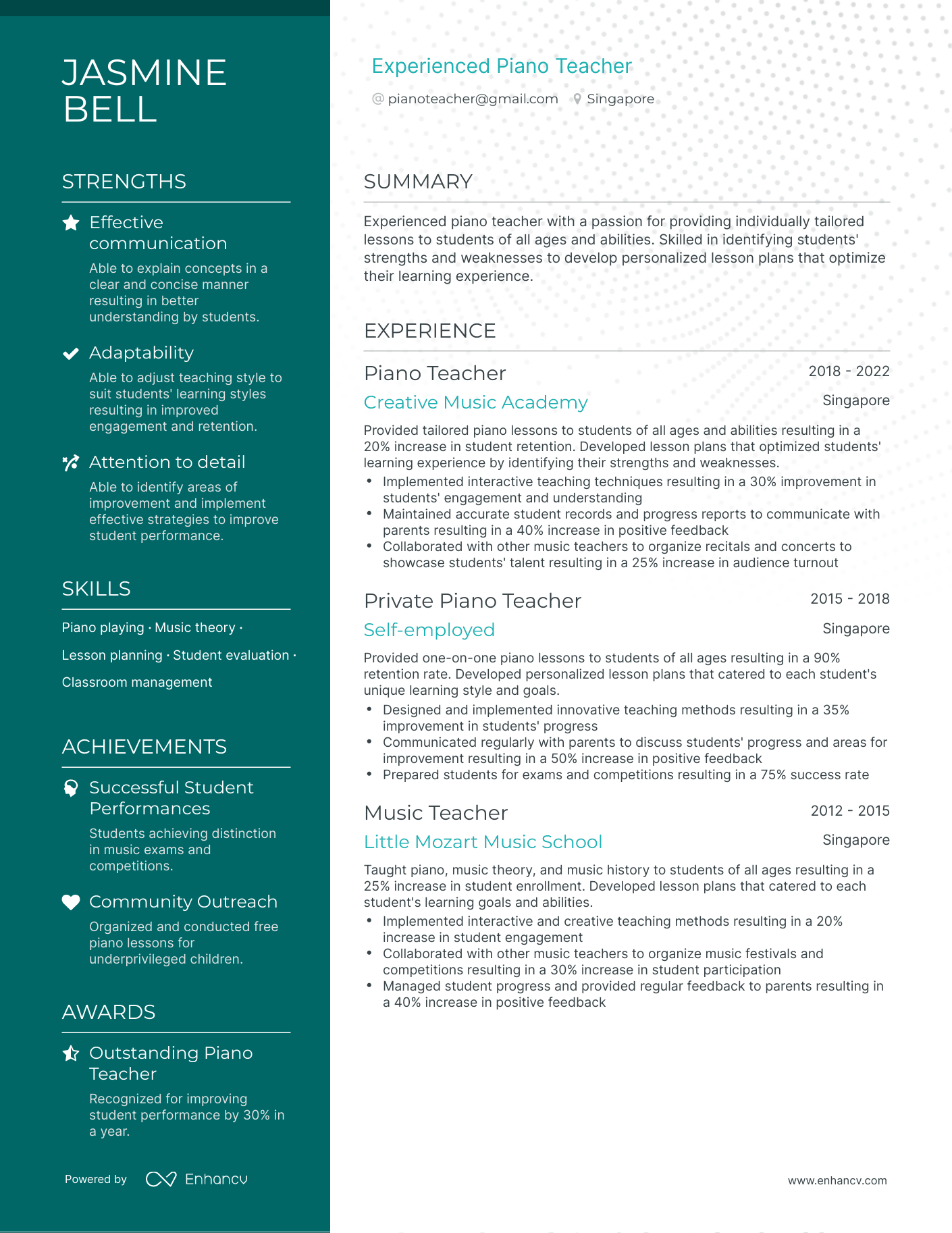 5 Piano Teacher Resume Examples & Guide for 2023