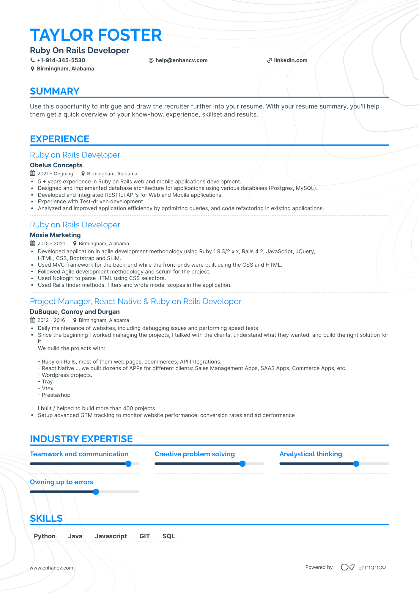 Ruby On Rails Developer Resume Examples & Guide for 2023 (Layout ...