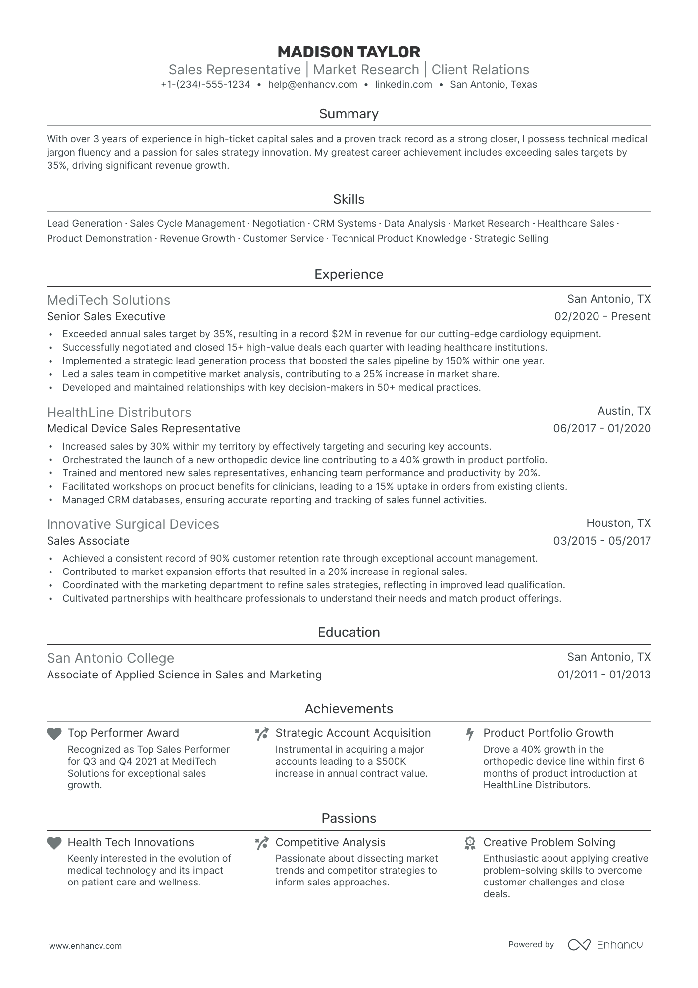 5 Medical Device Sales Representative Resume Examples & Guide for 2024