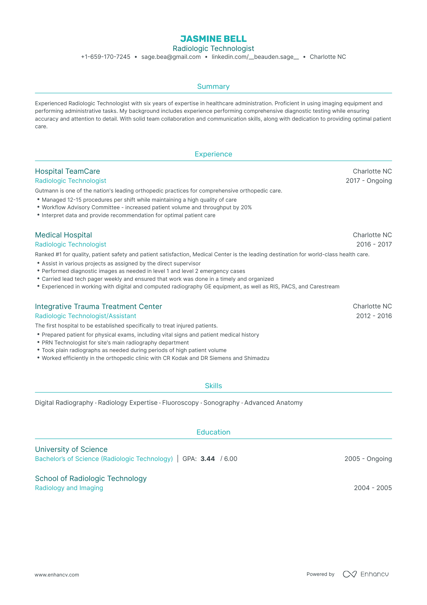 Radiologic Technologist Resume Examples & Guide for 2023 (Layout ...