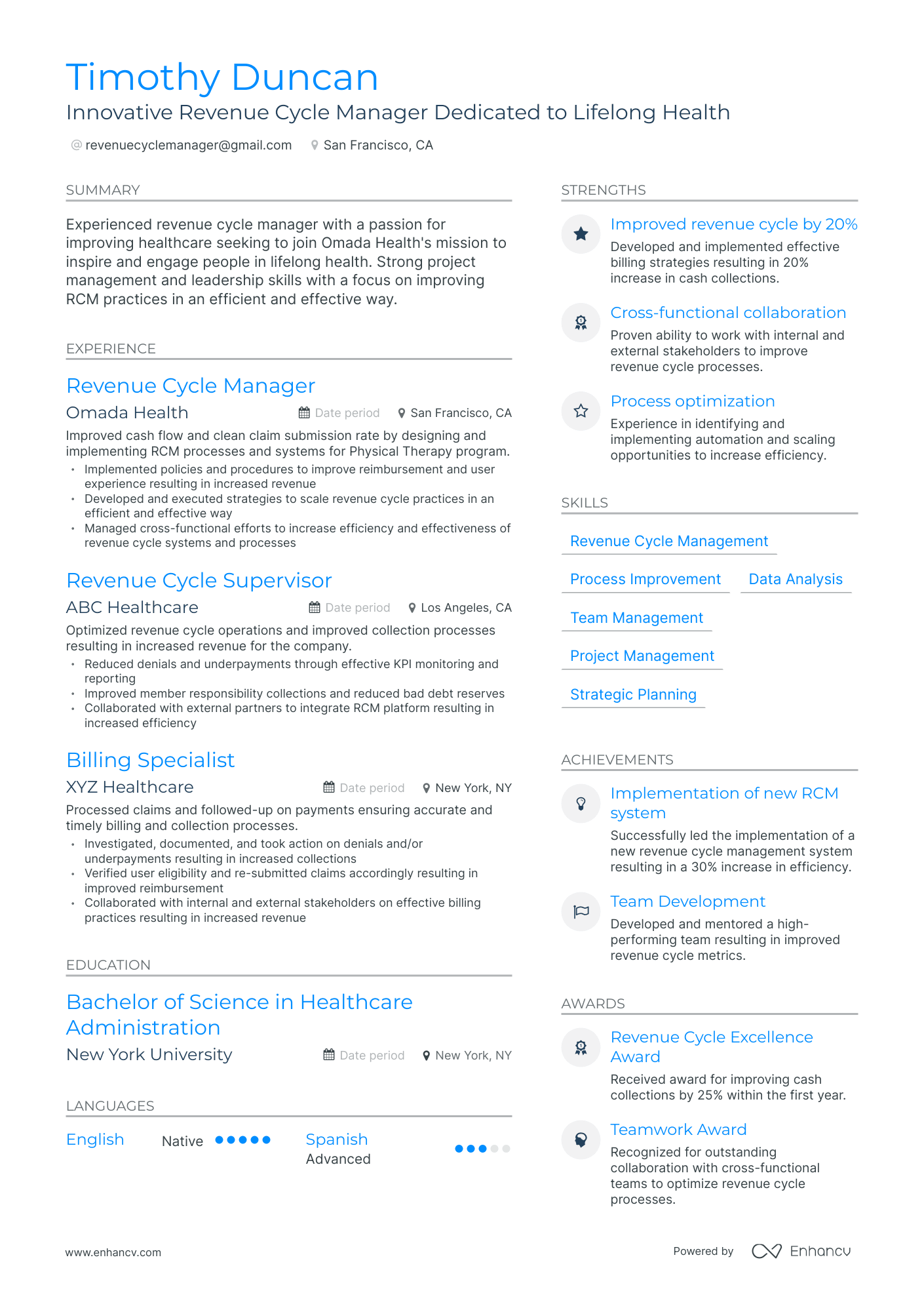 5 Revenue Cycle Manager Resume Examples & Guide for 2023