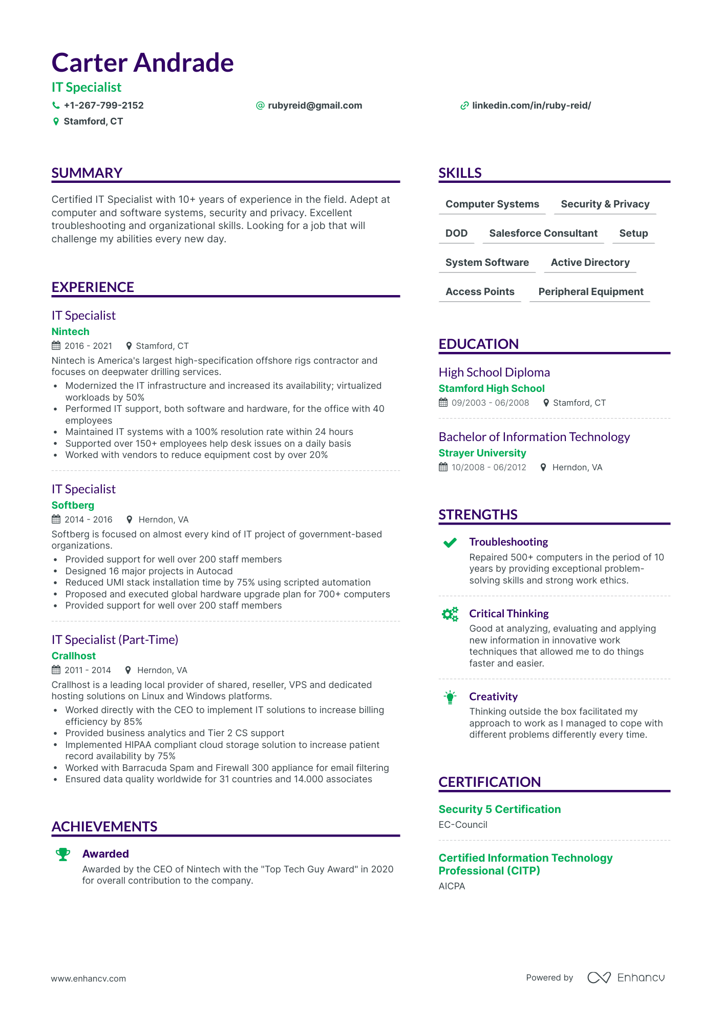 IT Specialist Resume Examples & Guide for 2023 (Layout, Skills ...