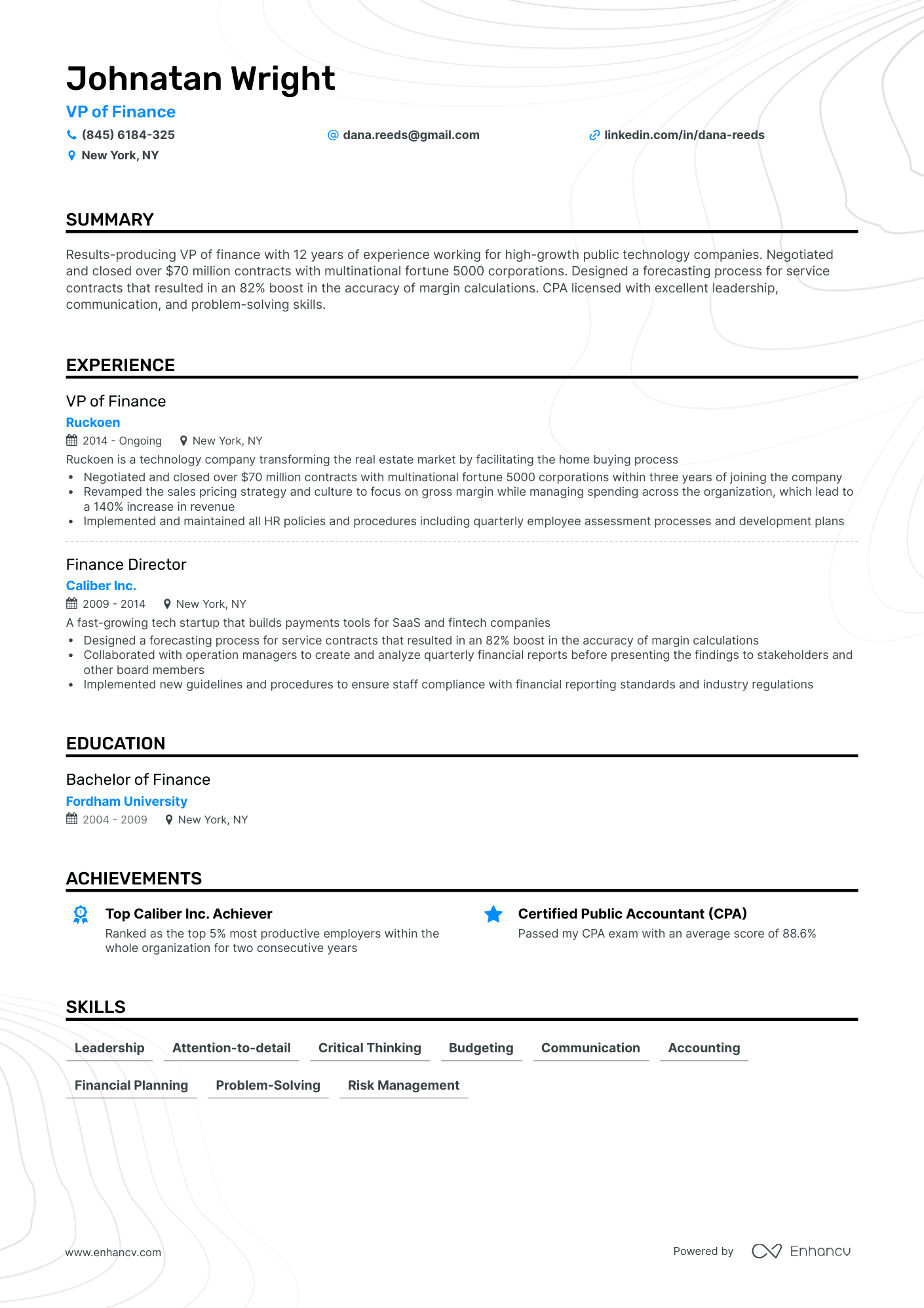 VP of Finance Resume: Examples & Guide for 2023 (Layout, Skills ...