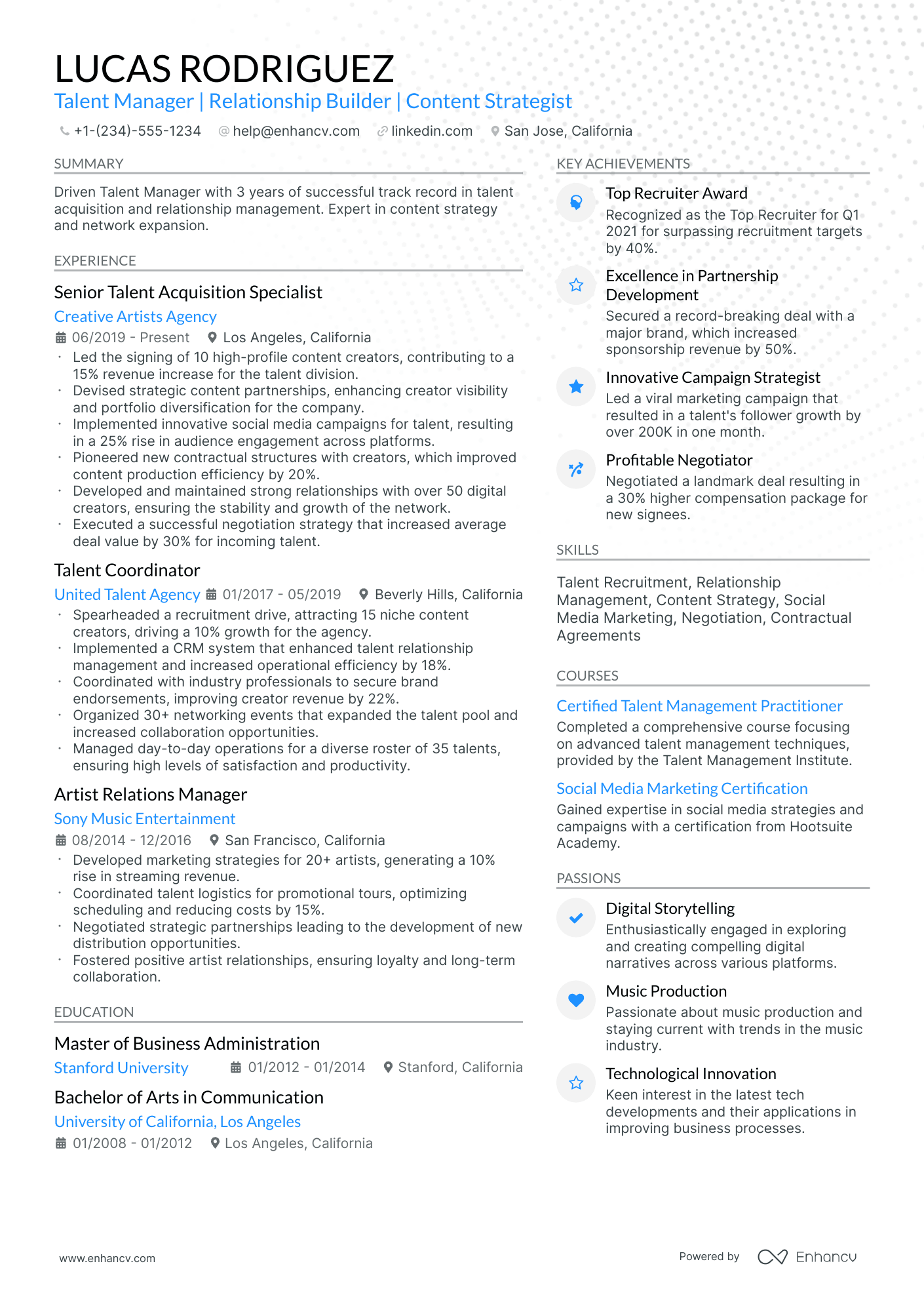 10 Talent Manager Resume Examples & Guide for 2026