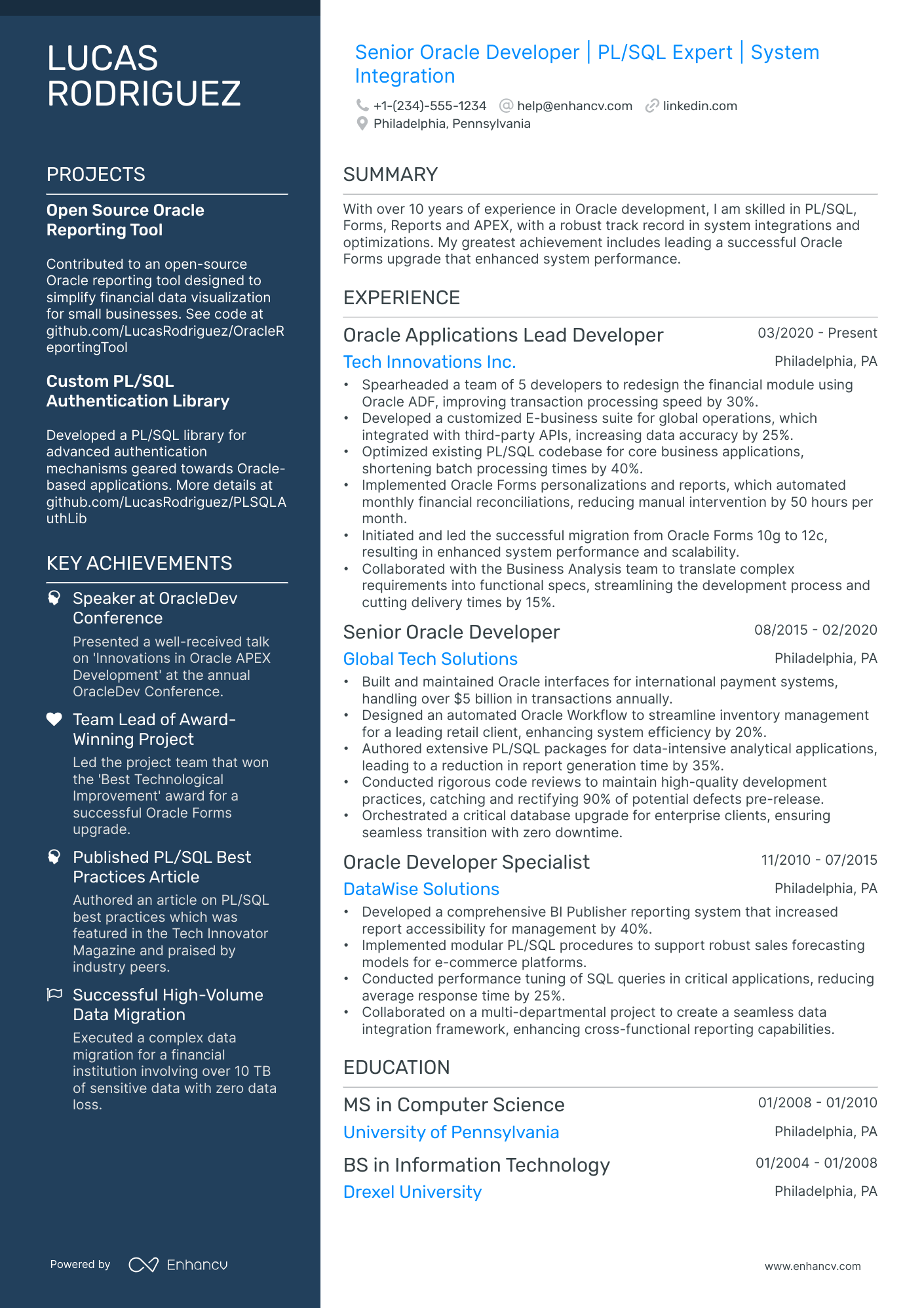 10 Senior Oracle Developer Resume Examples & Guide for 2025