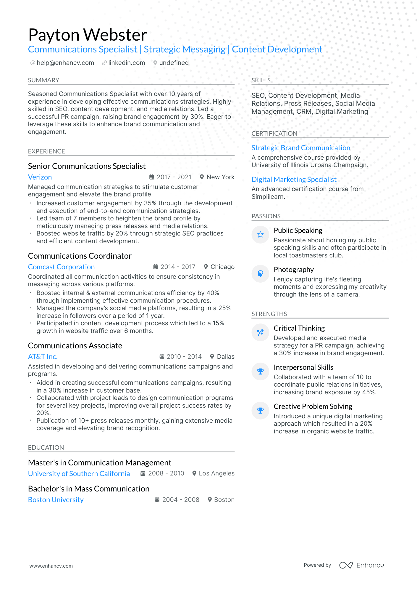 10 Communications Specialist Resume Examples & Guide for 2025