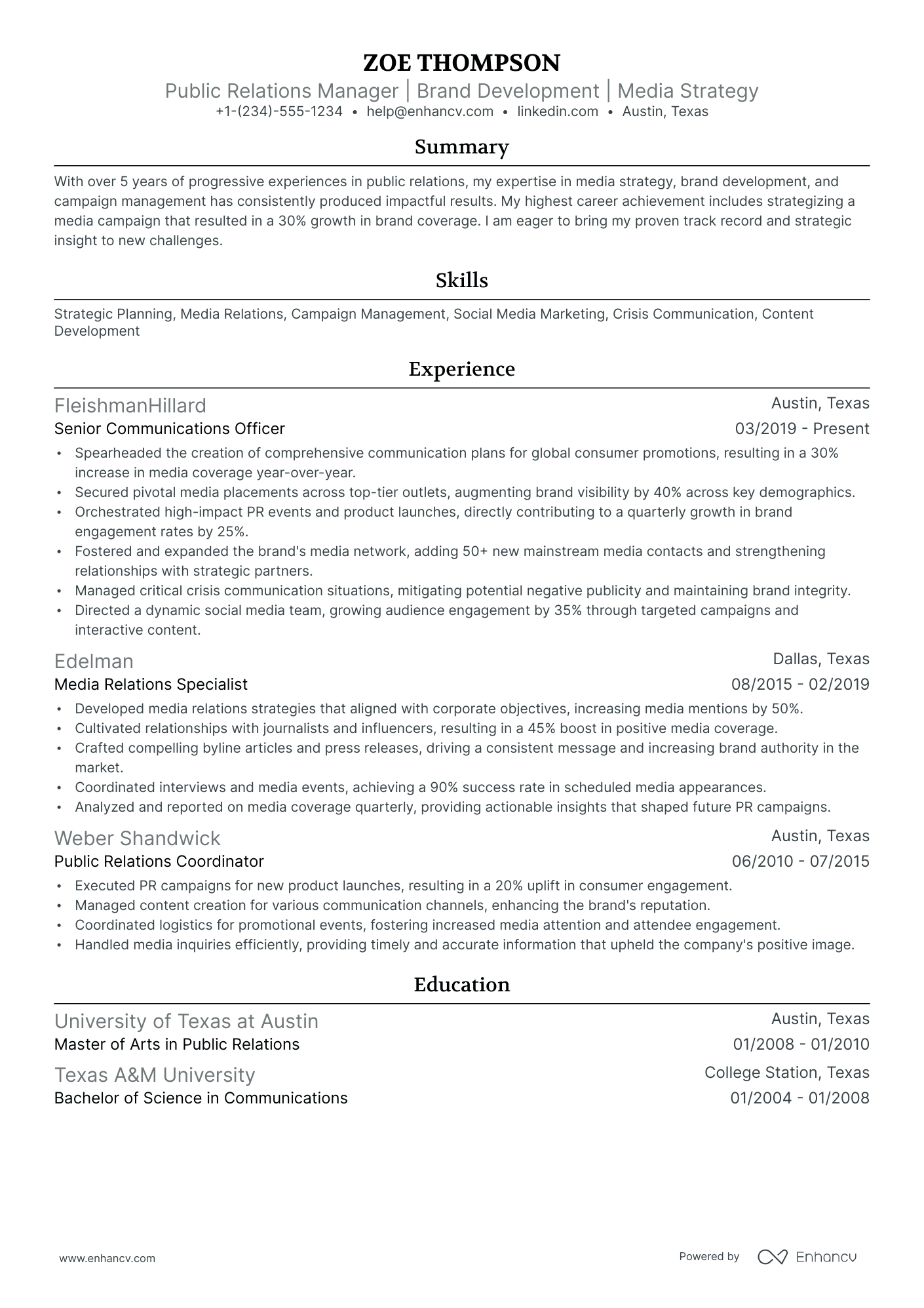 10 Public Relations Manager Resume Examples, Templates & Guide for 2026