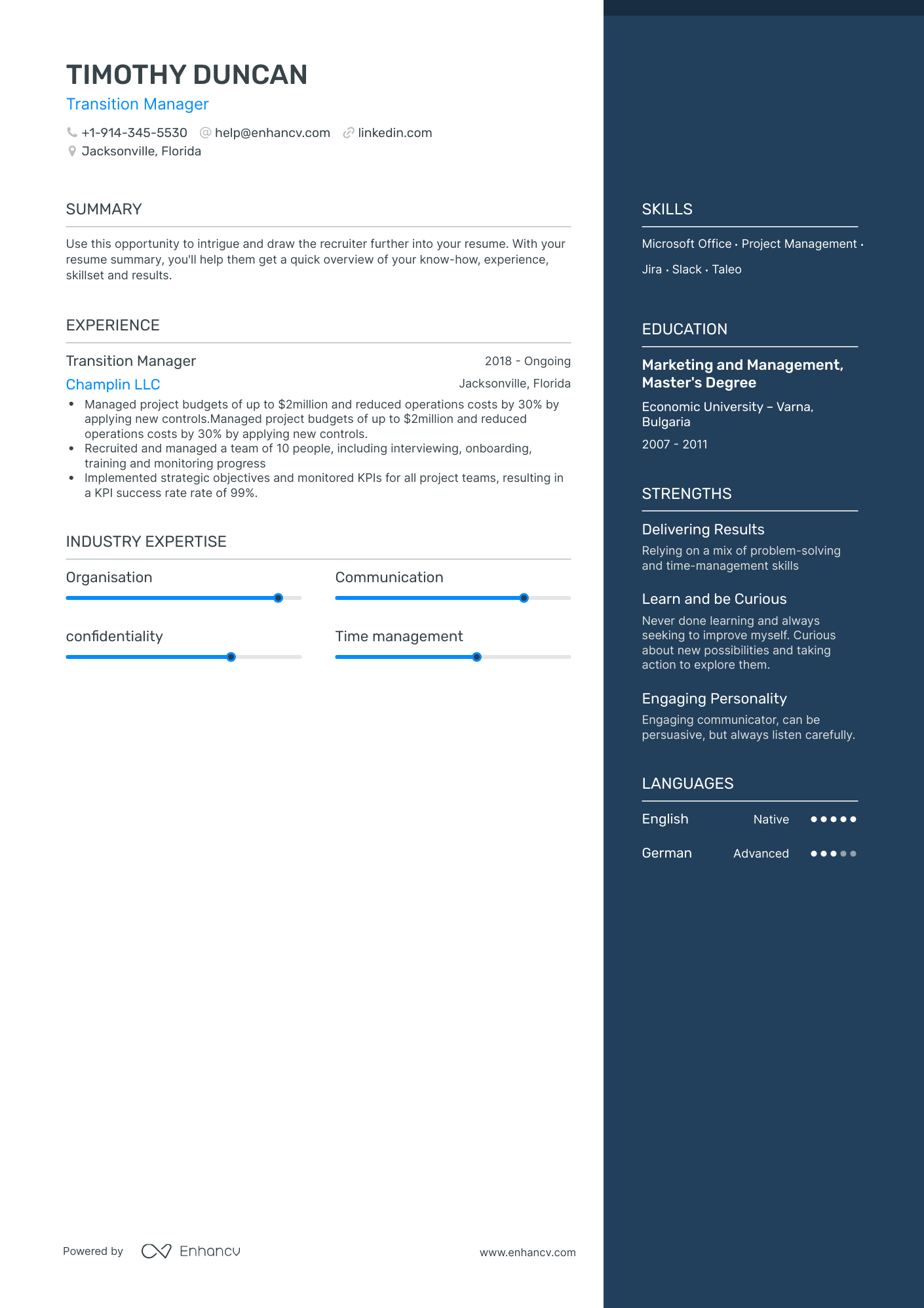 Transition Manager Resume Examples & Guide for 2023 (Layout, Skills ...