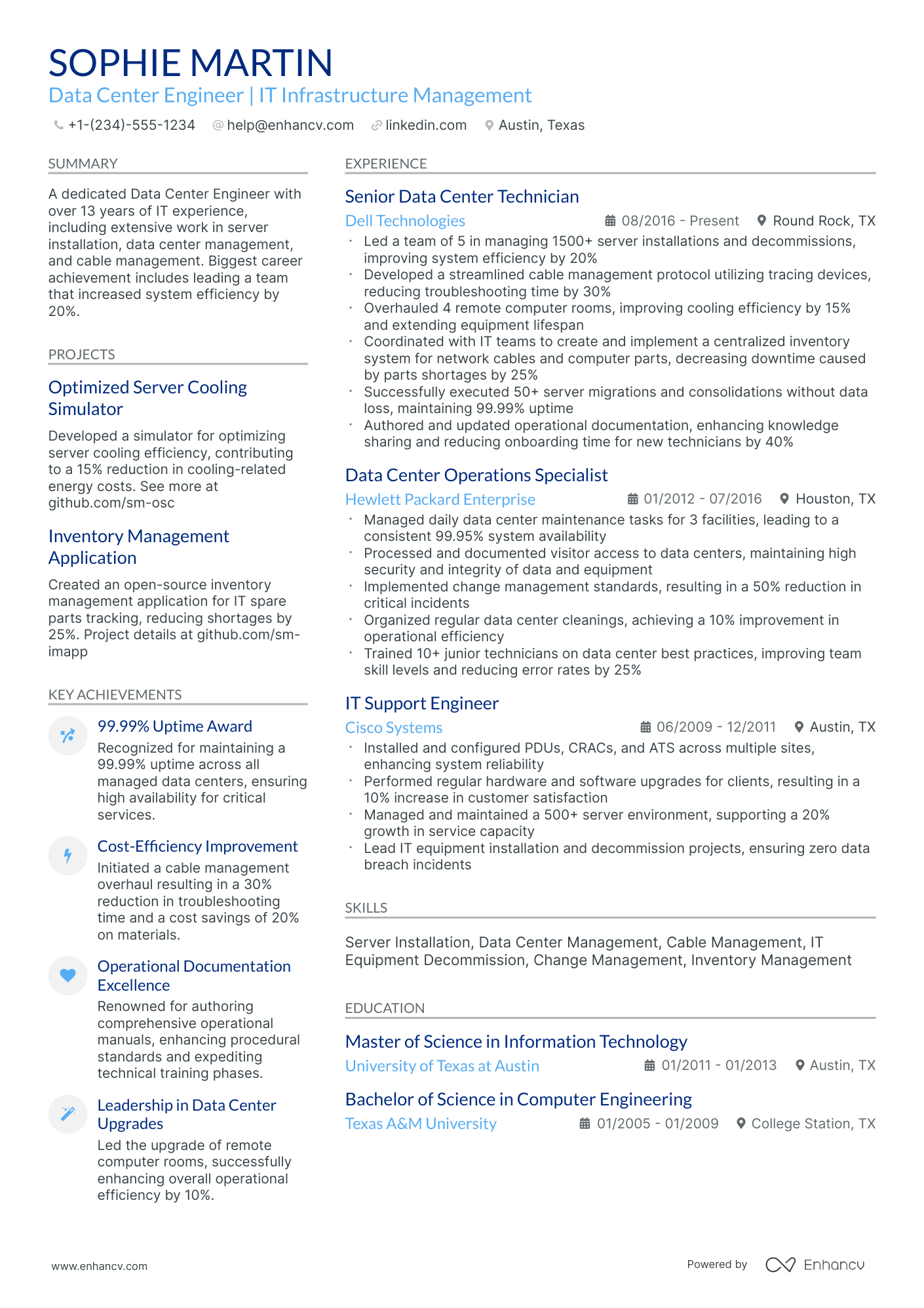 10 Data Center Engineer Resume Examples & Guide for 2026