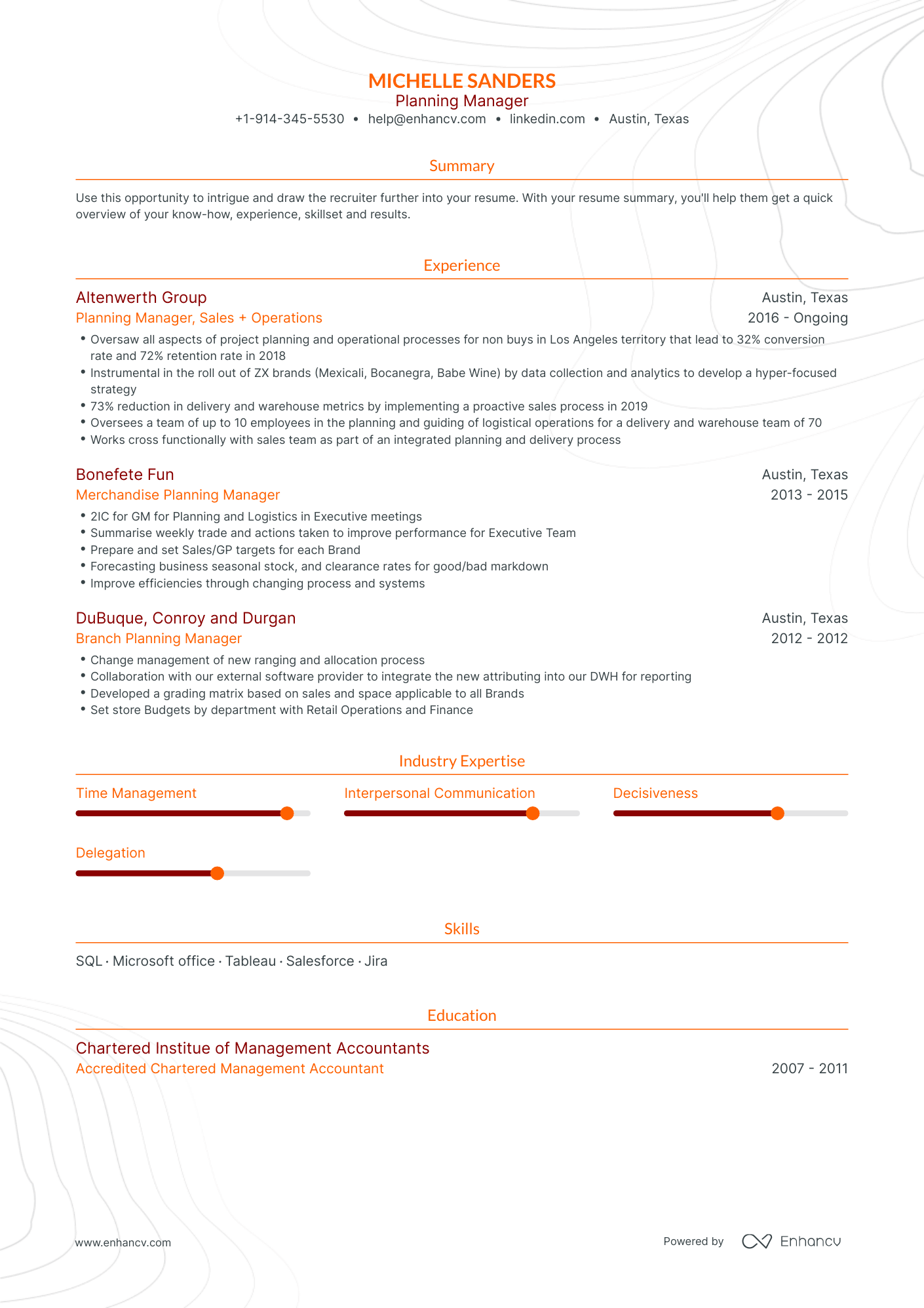 Planning Manager Resume Examples & Guide for 2023 (Layout, Skills ...