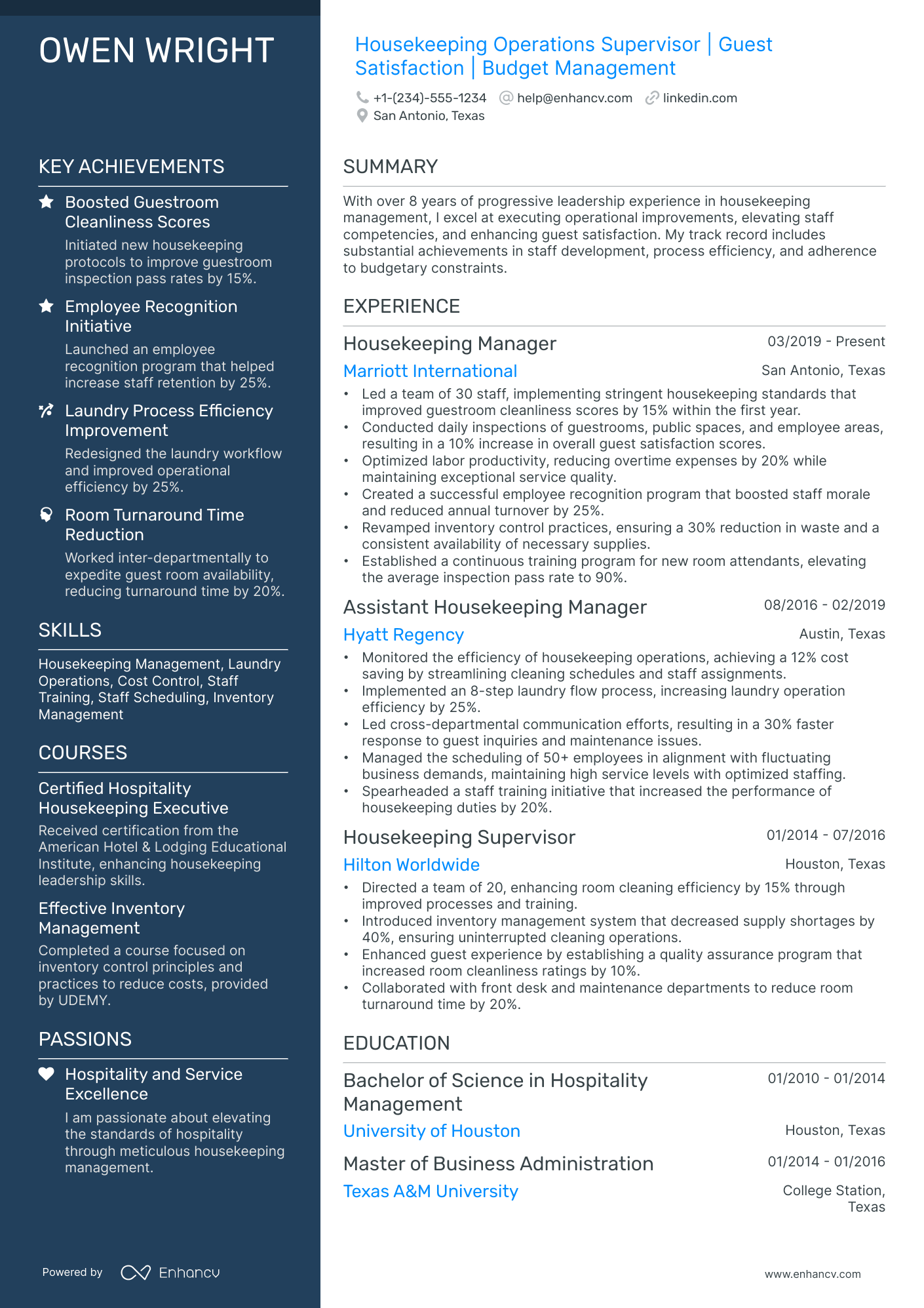10 Housekeeping Manager Resume Examples & Guide for 2026