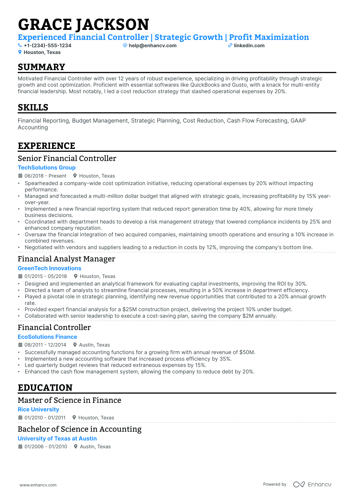 10 Financial Controller Resume Examples & Guide for 2025