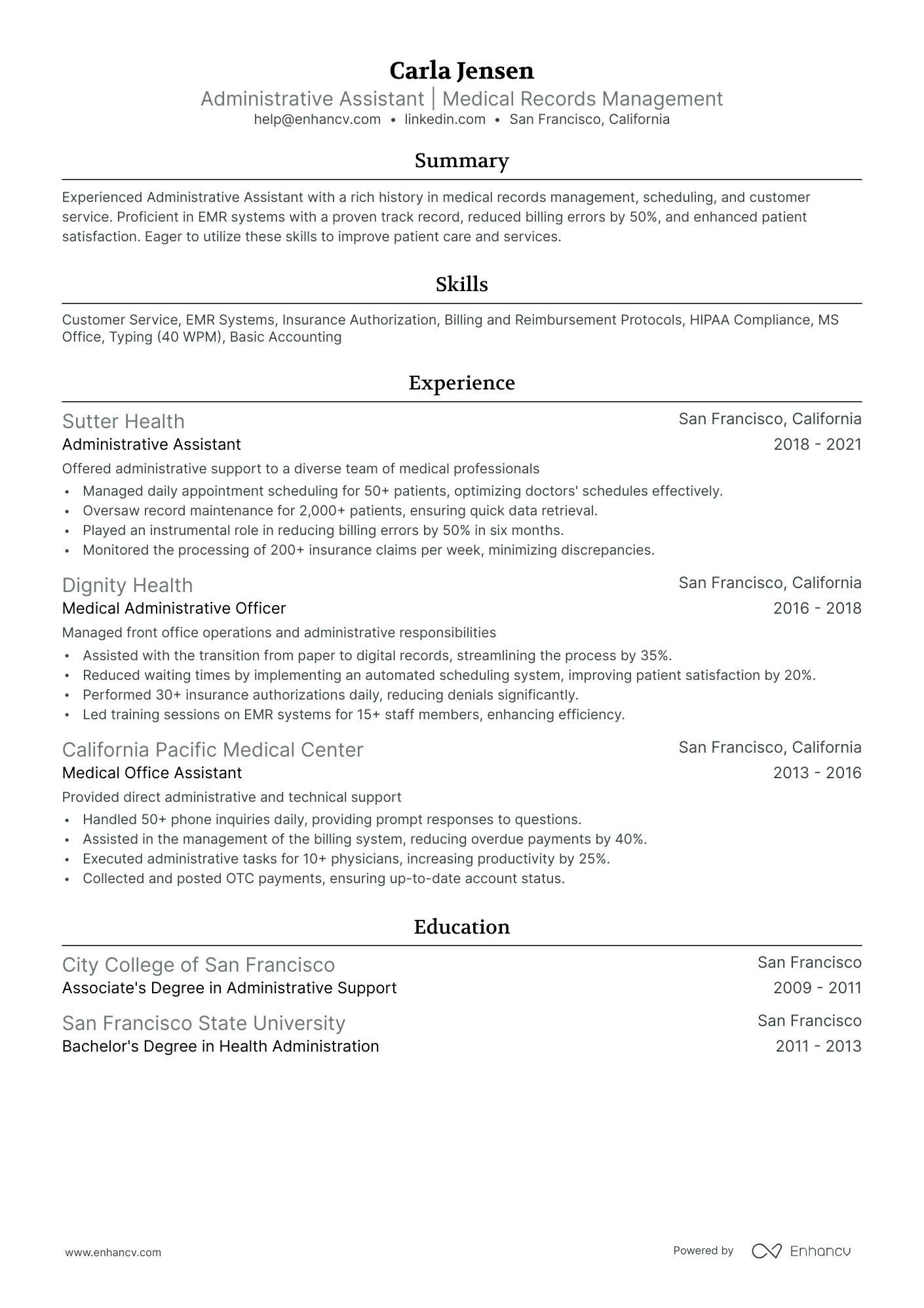 10 Medical Office Administrator Resume Examples & Guide for 2026