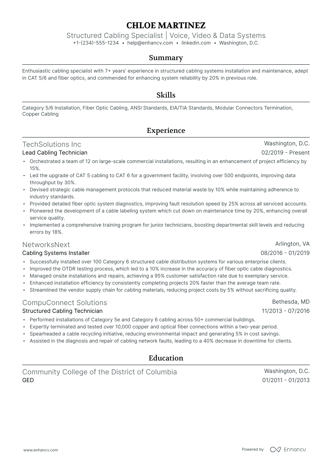 10 Cable Technician Resume Examples & Guide for 2025