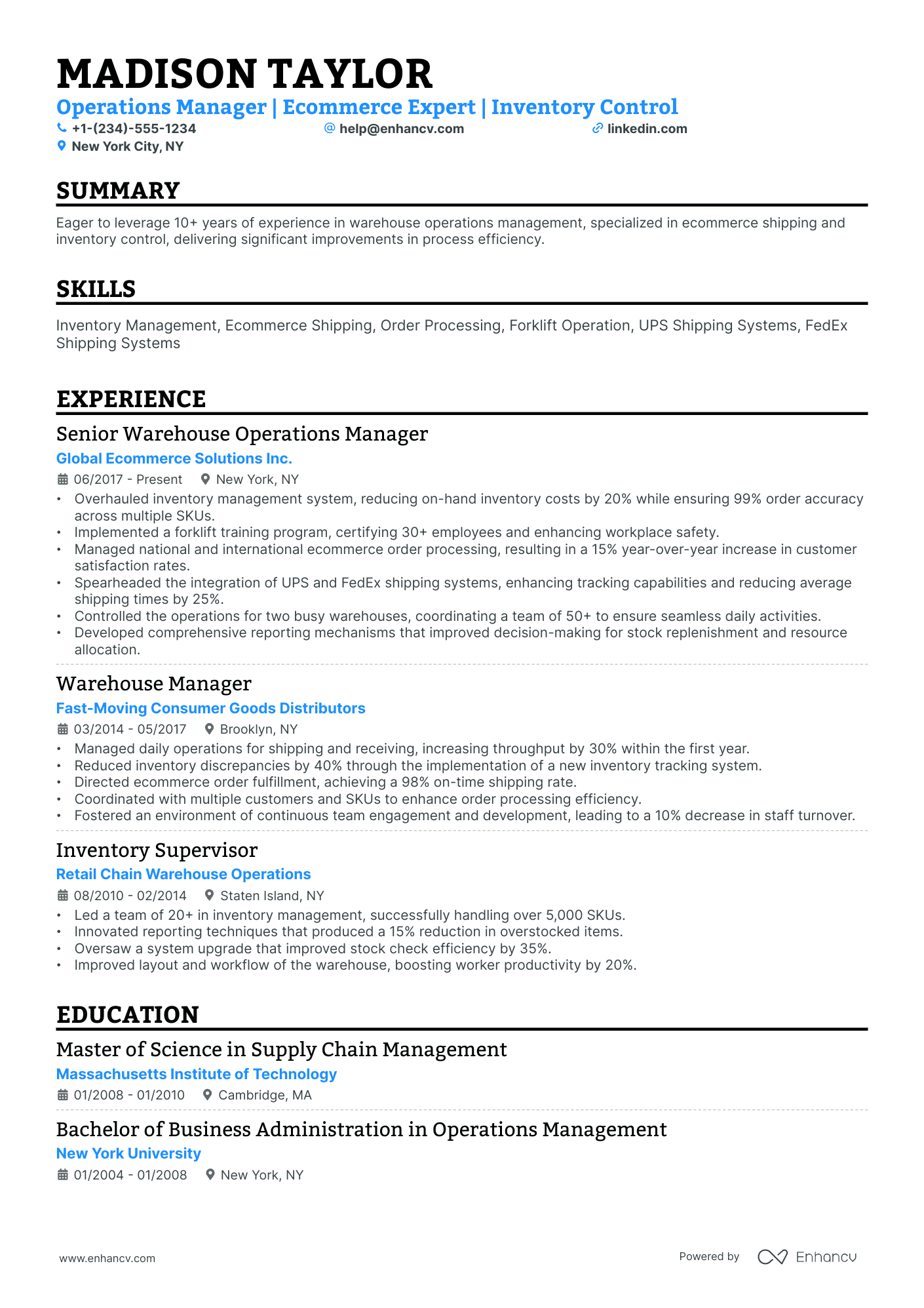 10 Warehouse Operations Manager Resume Examples & Guide for 2026