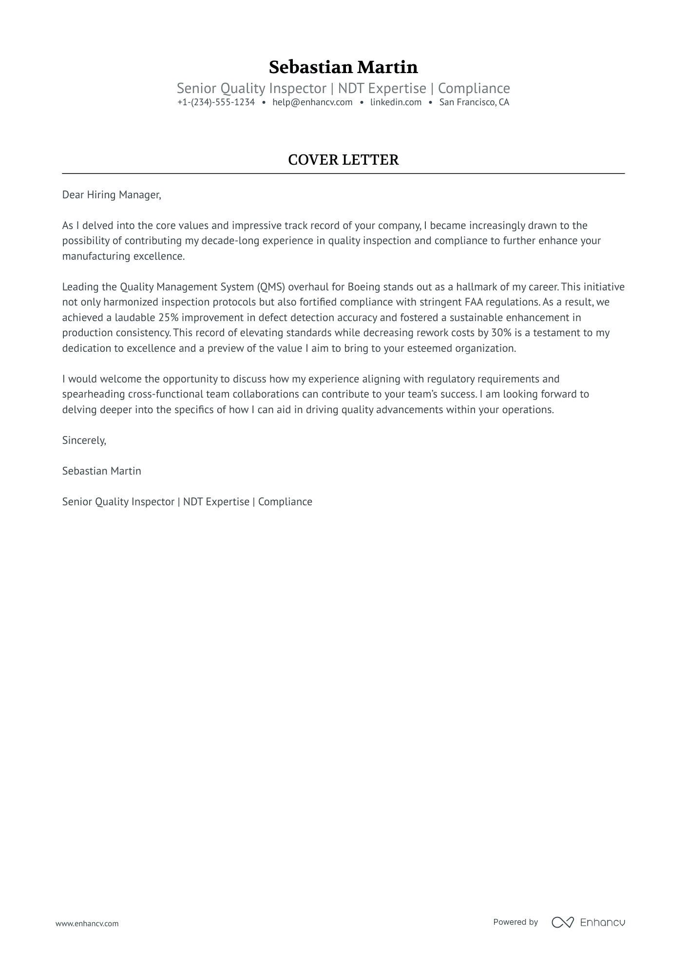 8 Professional Quality Manager Cover Letter Examples and Template for ...