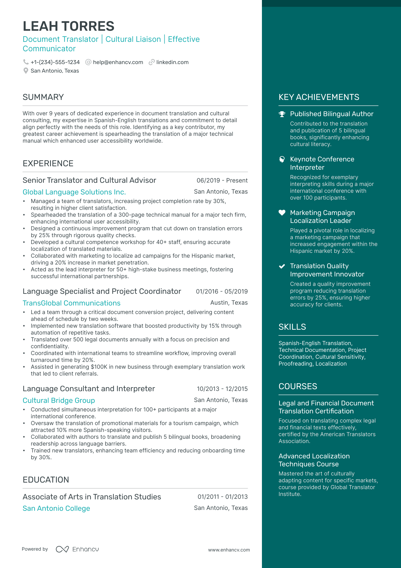 10 Spanish Translator Resume Examples, Templates & Guide for 2026