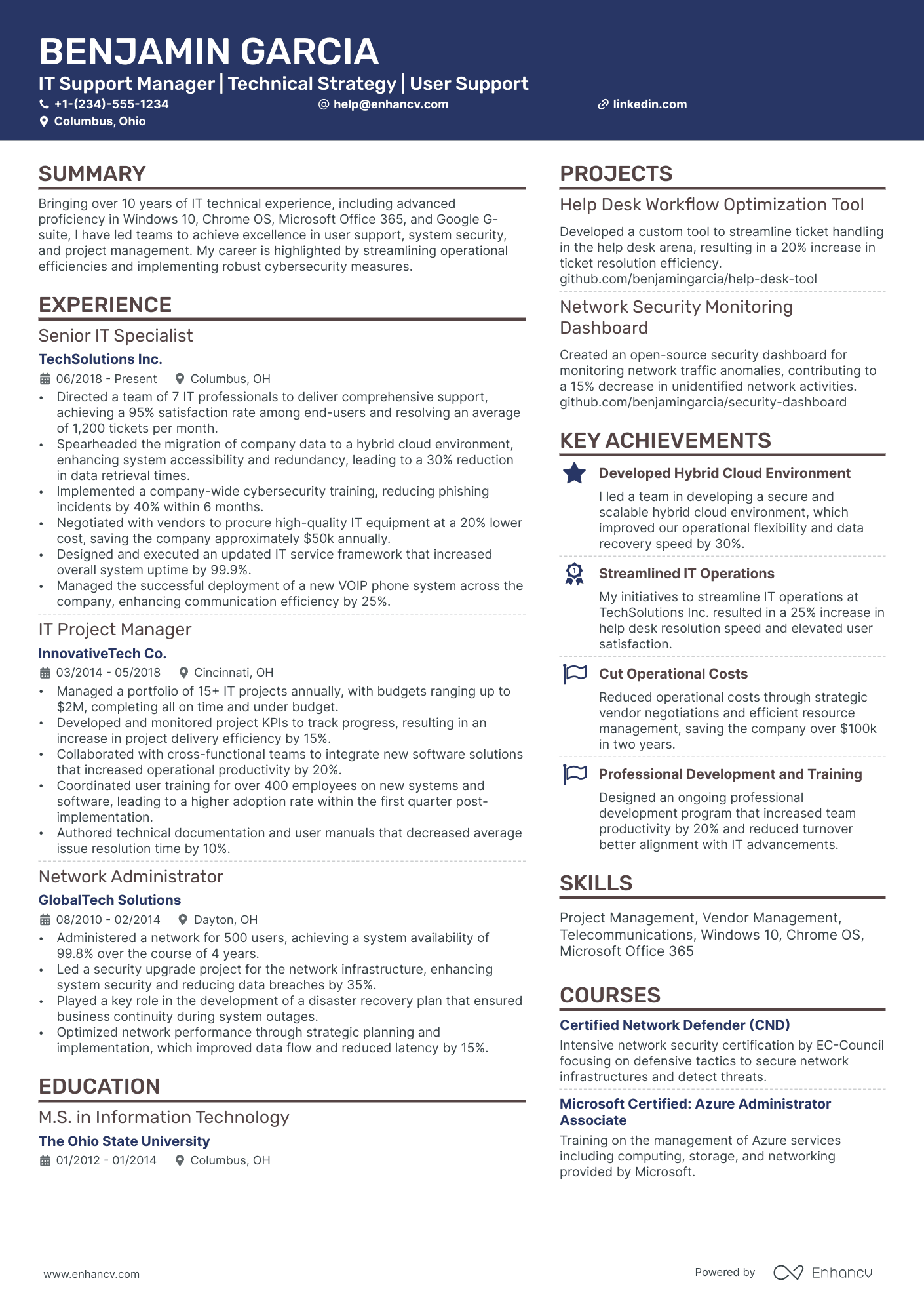 10 IT Support Manager Resume Examples & Guide for 2025