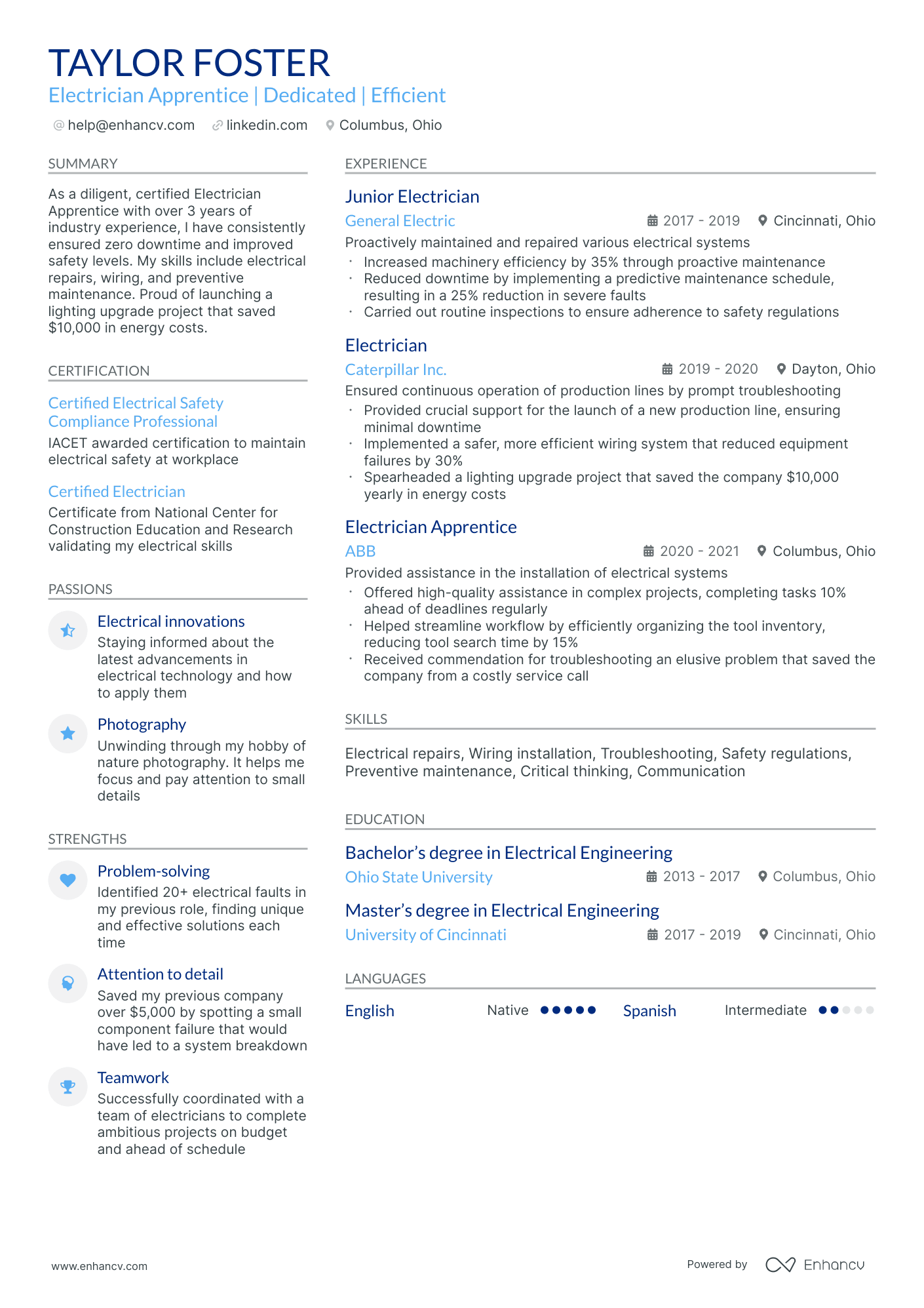 10 Electrician Apprentice Resume Examples & Guide for 2026