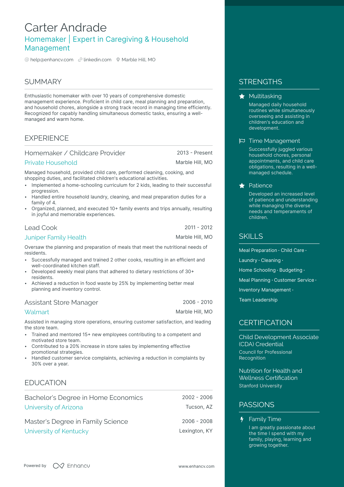 5 Homemaker Resume Examples & Guide for 2024