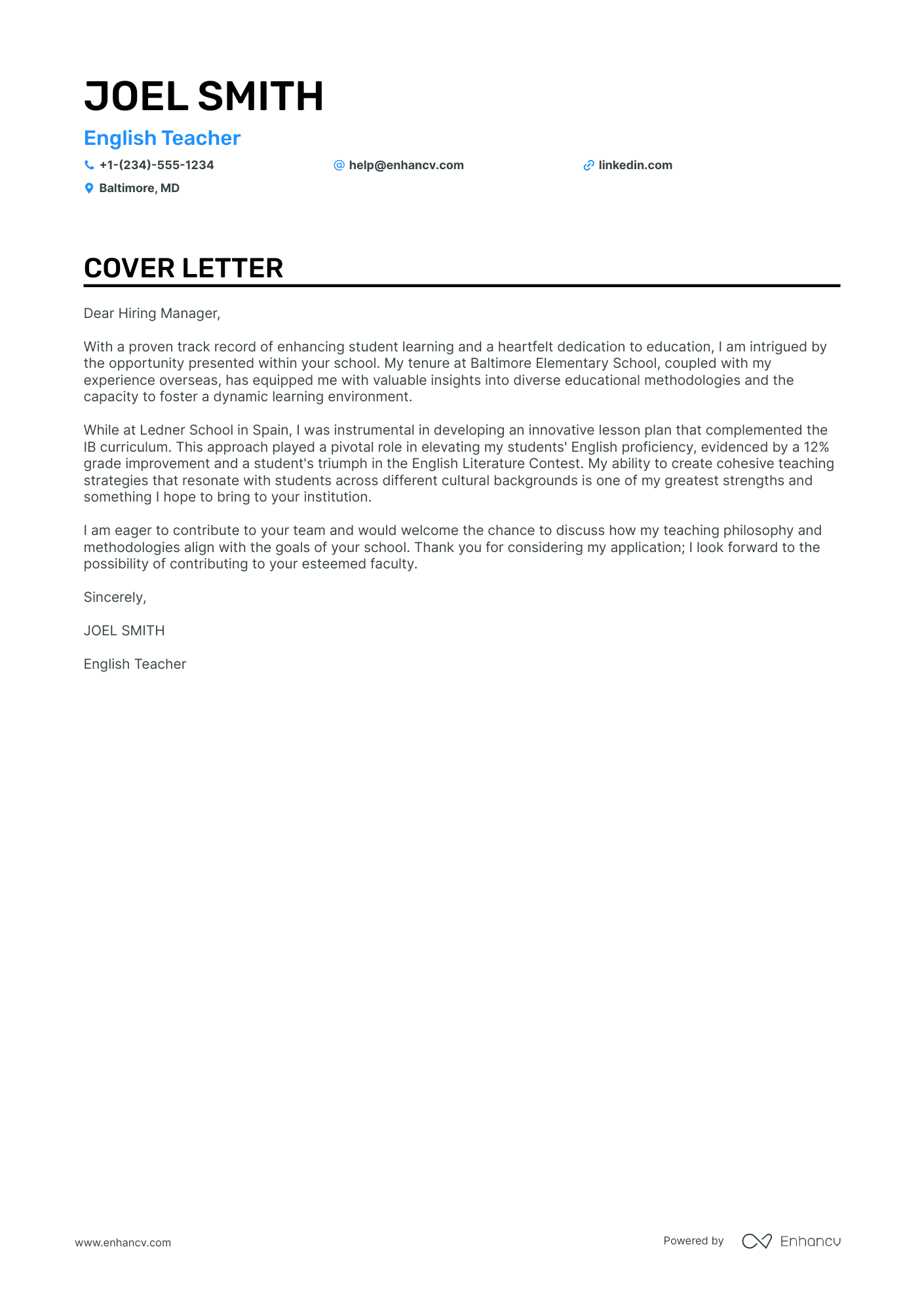 Professional FREE Cover Letter Templates by Enhancv