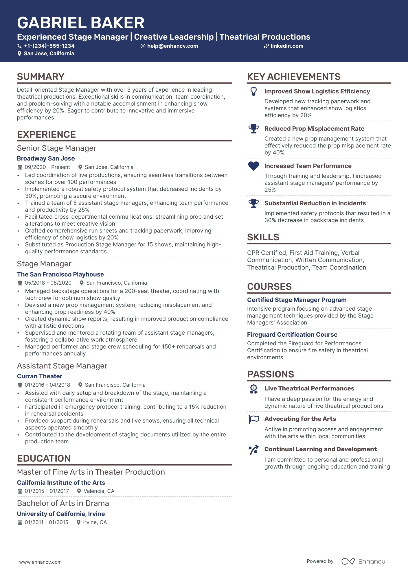 10 Stage Manager Resume Examples & Guide for 2026