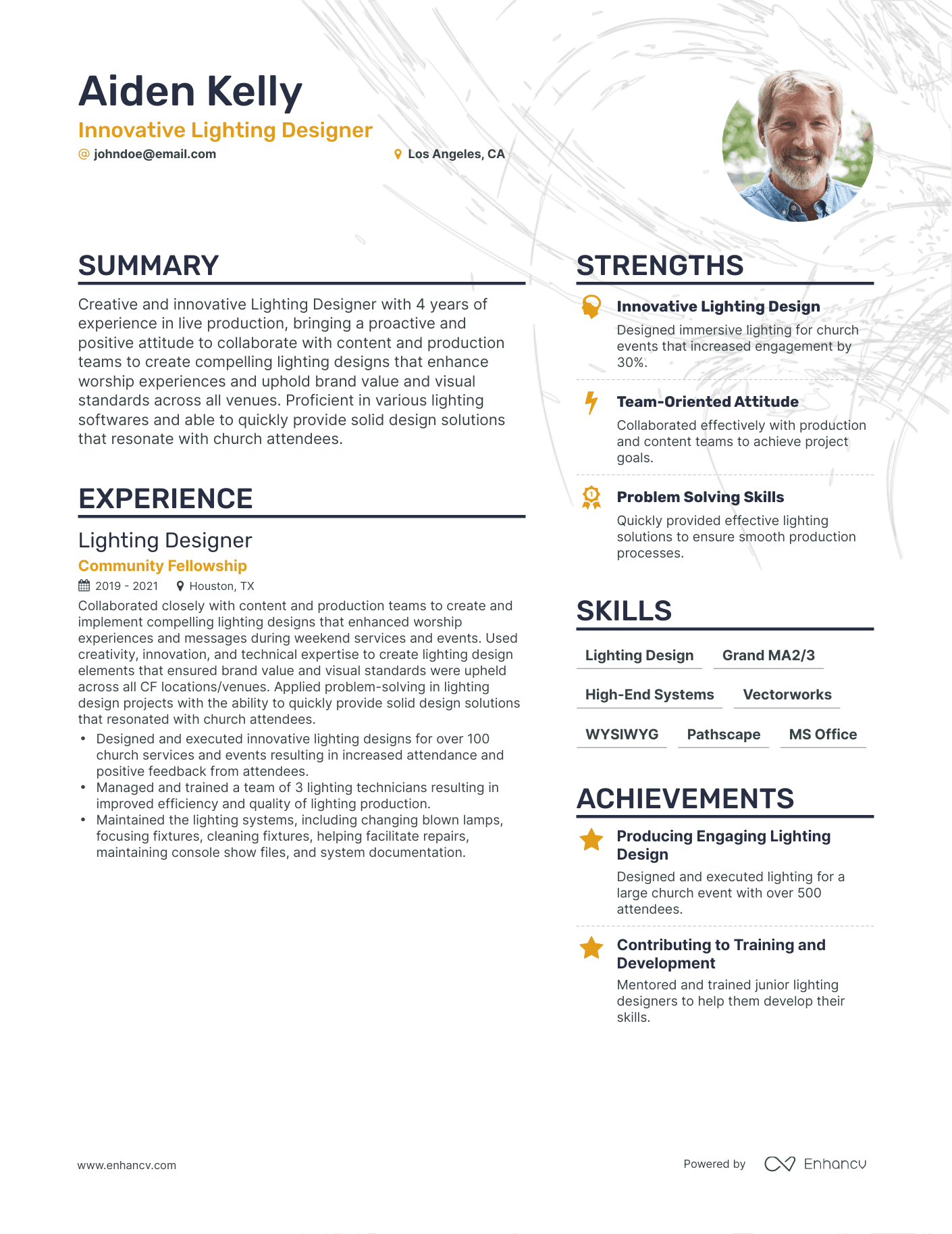 5 Lighting Designer Resume Examples & Guide for 2024