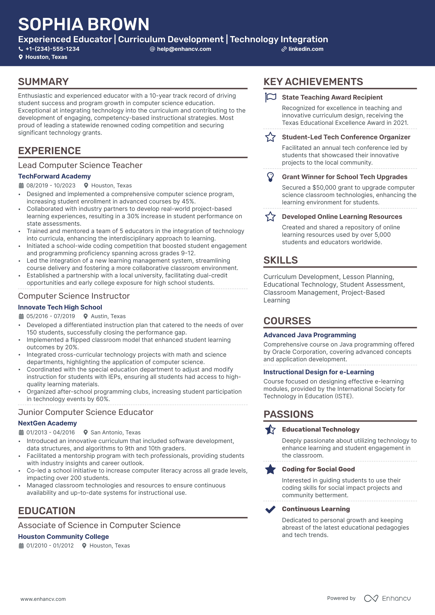 10 Computer Science Teacher Resume Examples & Guide for 2025
