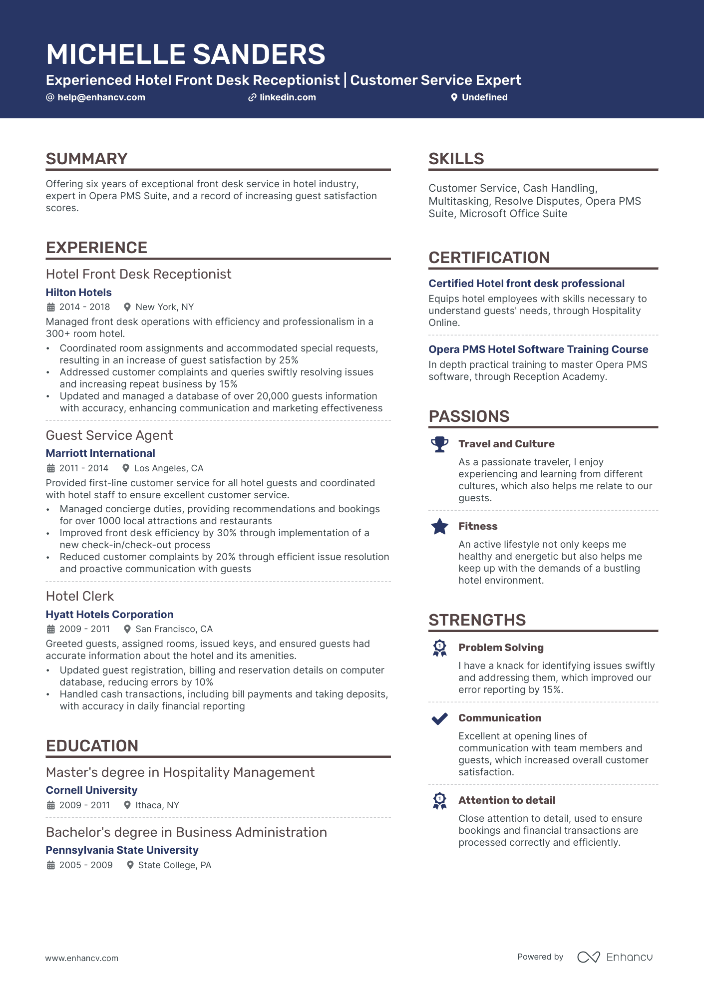 10 Hotel Front Desk Receptionist Resume Examples & Guide for 2025