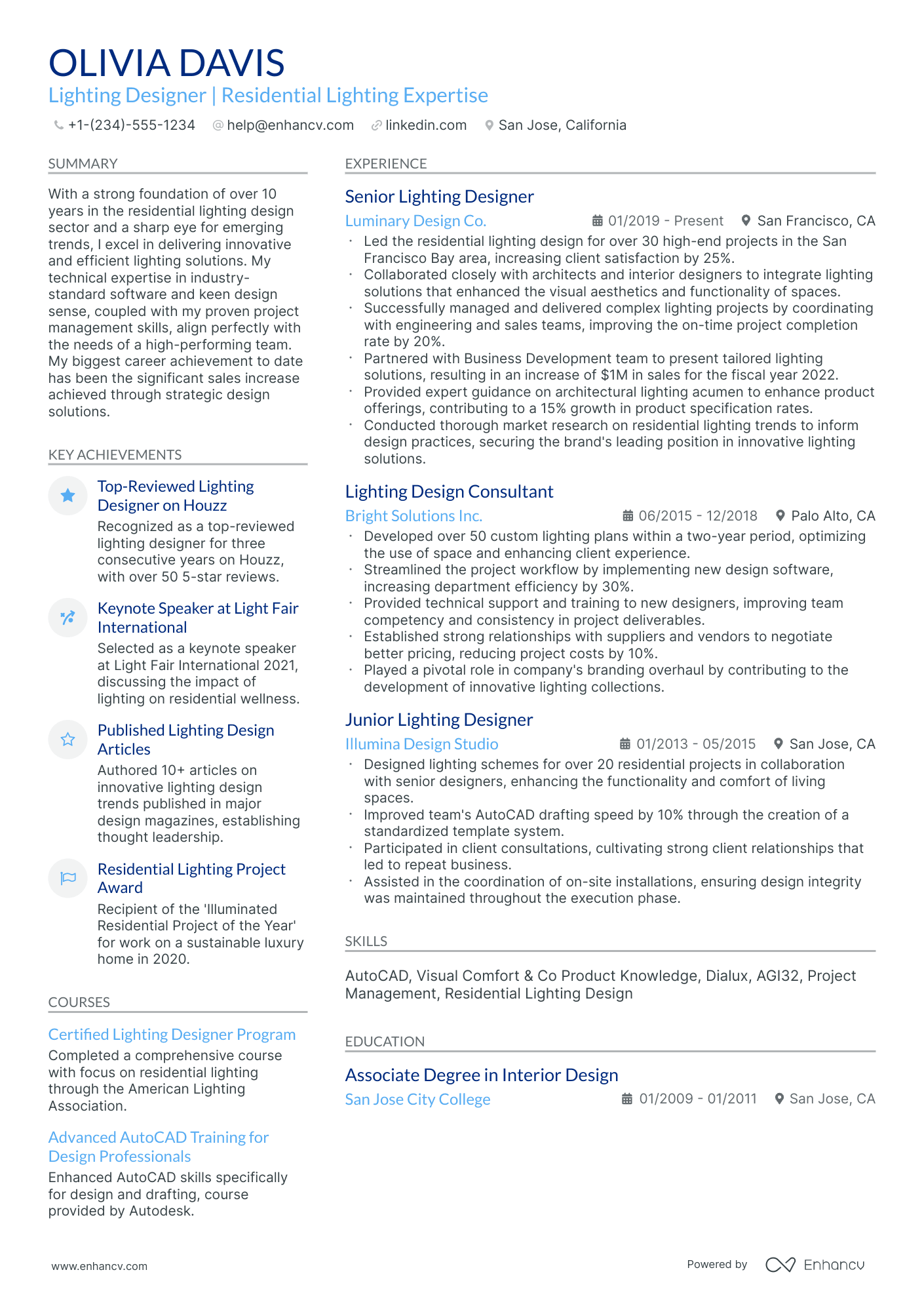 10 Lighting Designer Resume Examples & Guide for 2026