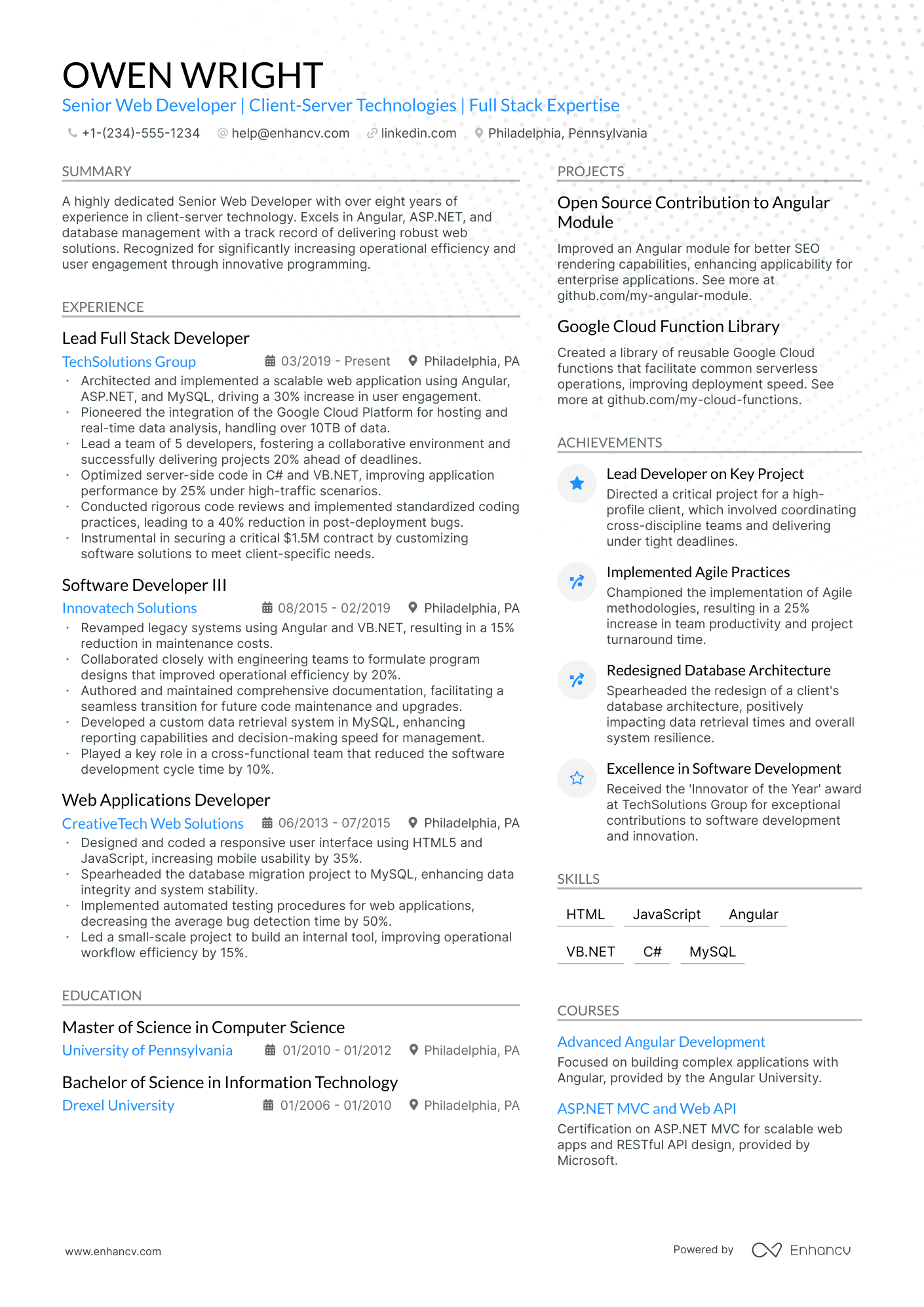 5 Senior Web Developer Resume Examples & Guide for 2024