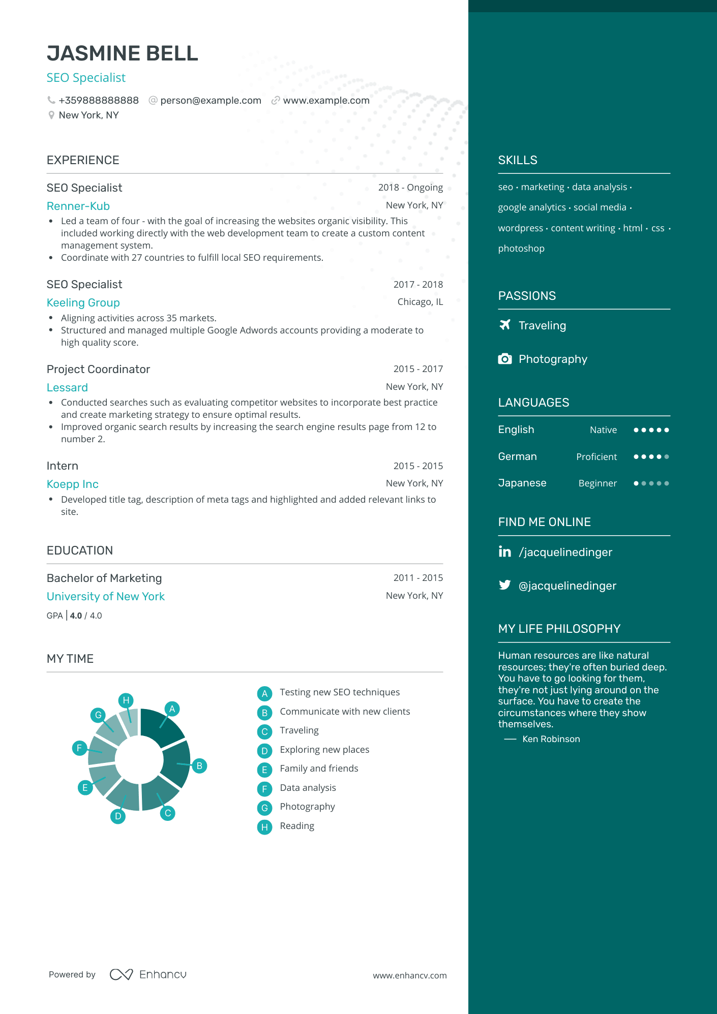 Top SEO Specialist Resume Examples + Expert Tips | Enhancv.com (Layout ...