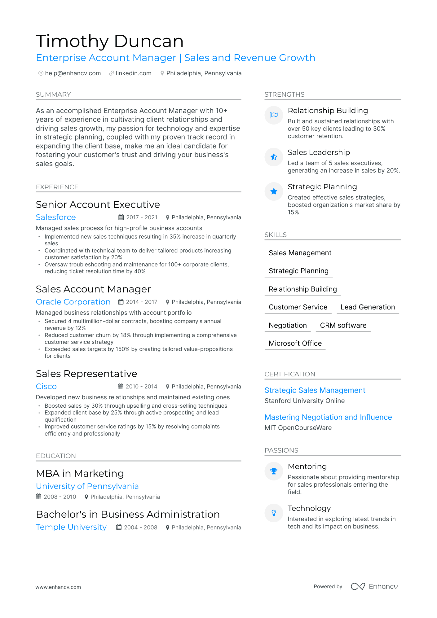 5 Enterprise Account Manager Resume Examples & Guide for 2024