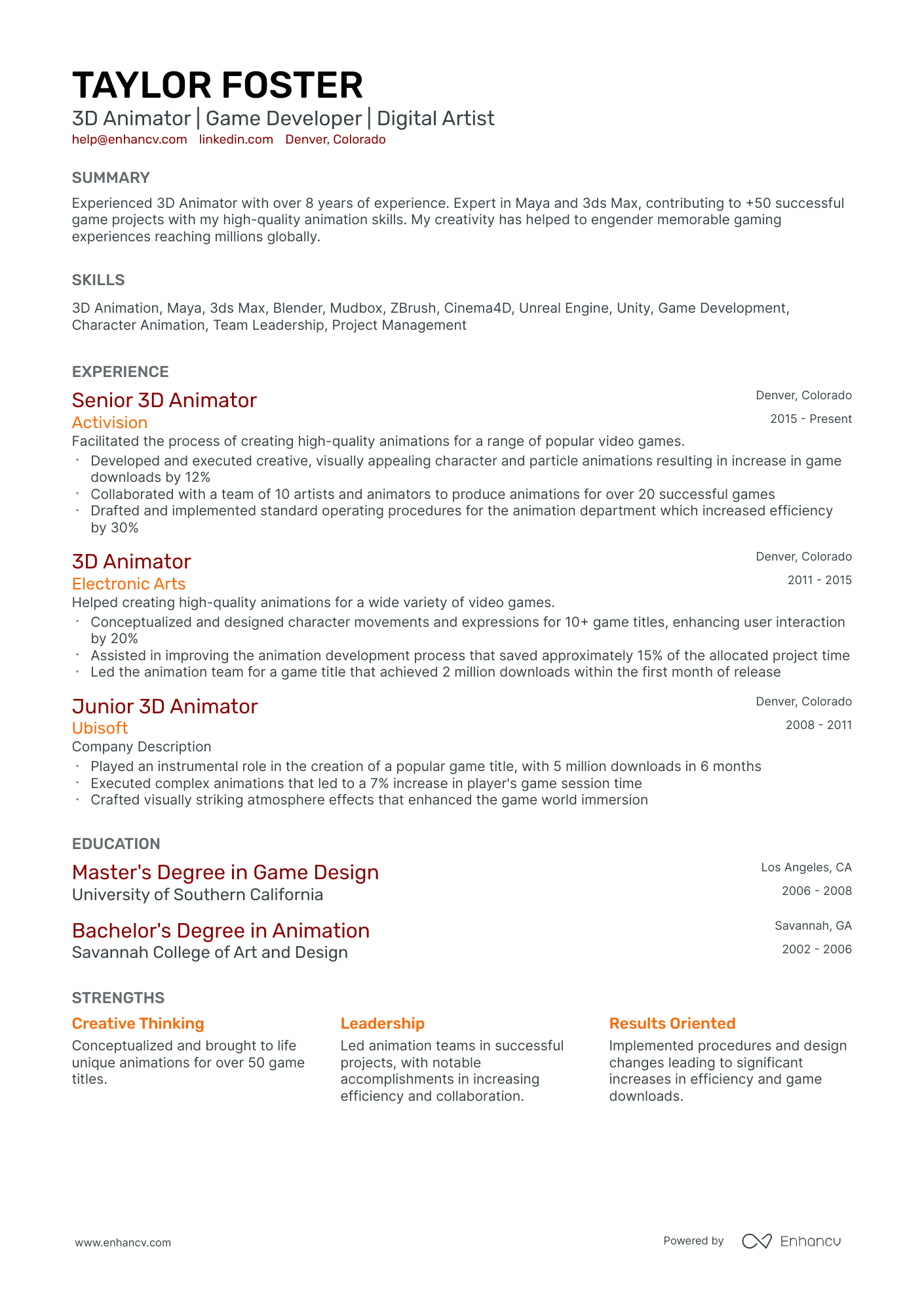 10 3D Animator Resume Examples & Guide for 2026
