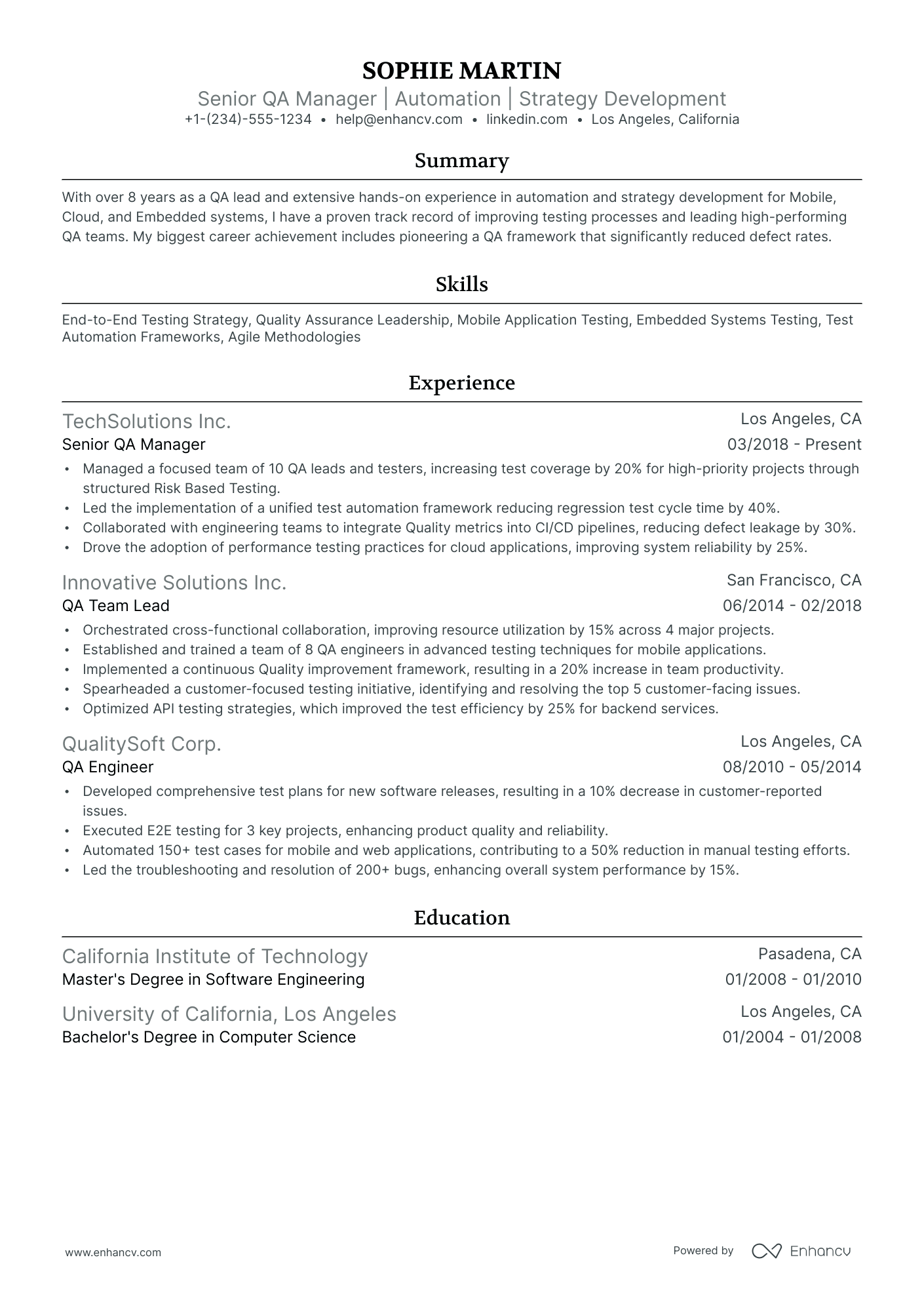 10 Software QA Manager Resume Examples & Guide for 2026