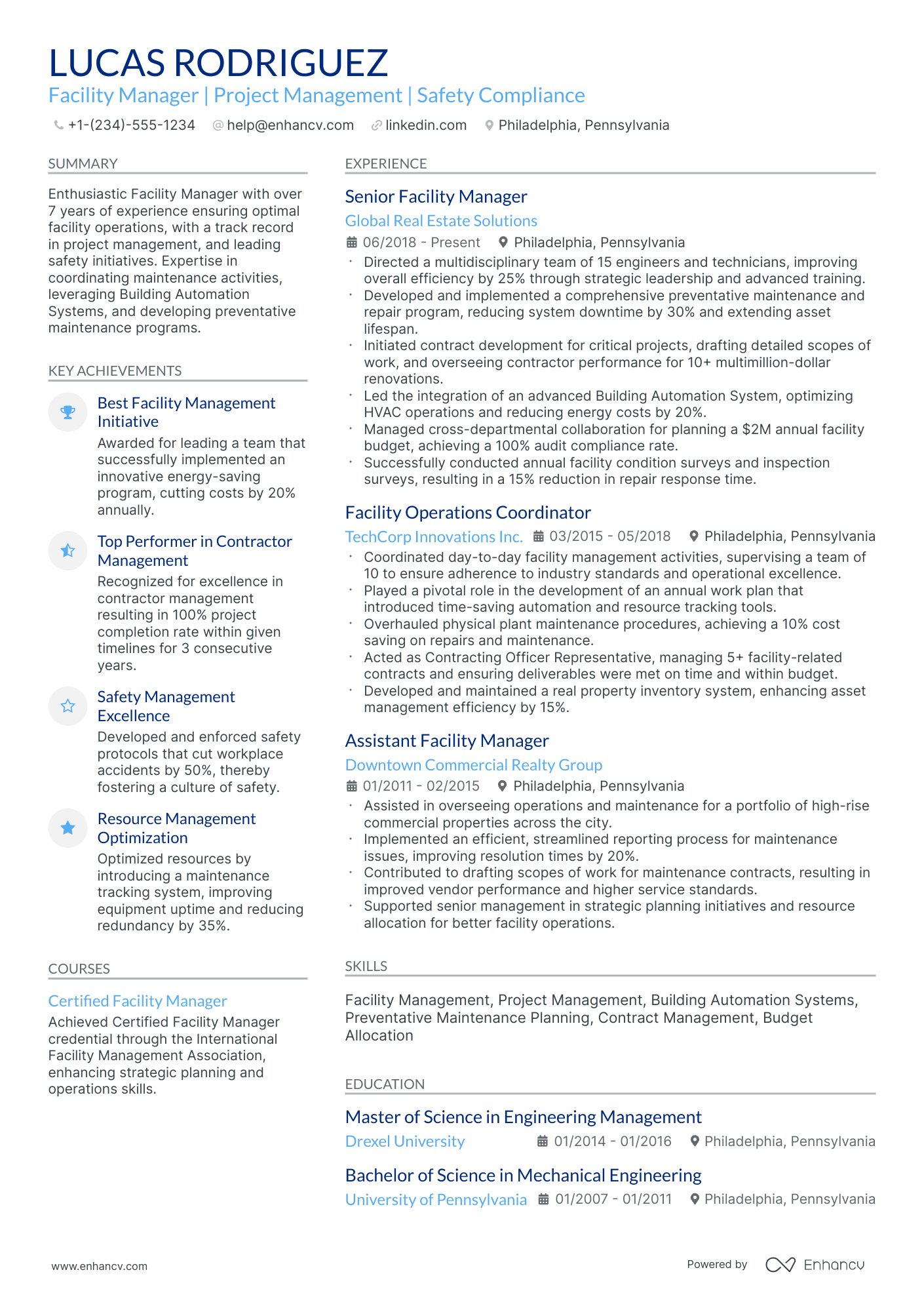 10 Facility Manager Resume Examples & Guide for 2025