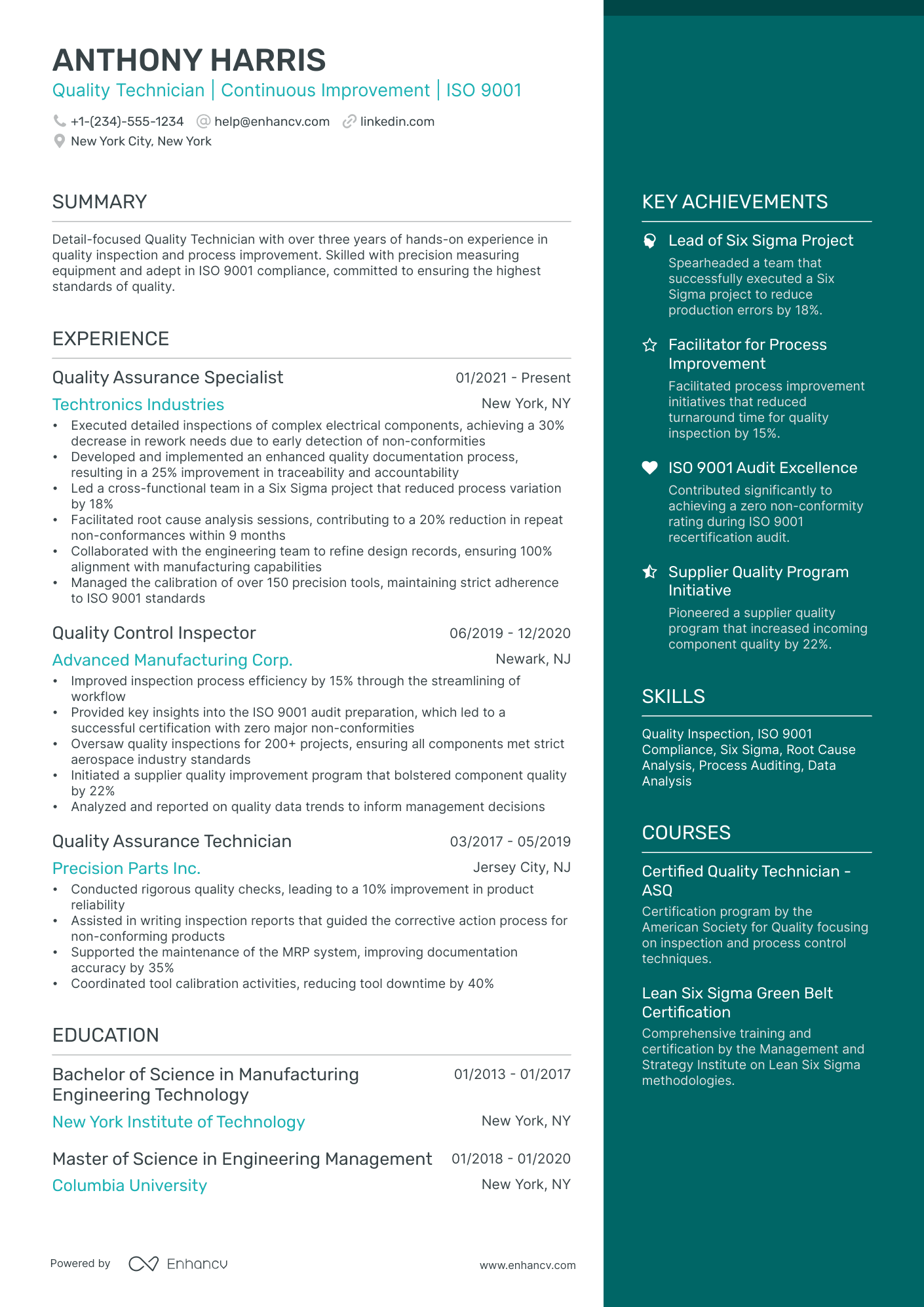 10 Quality Technician Resume Examples & Guide for 2025