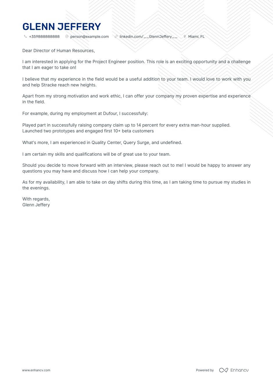 Real Project Engineer Cover Letter Example for 2023