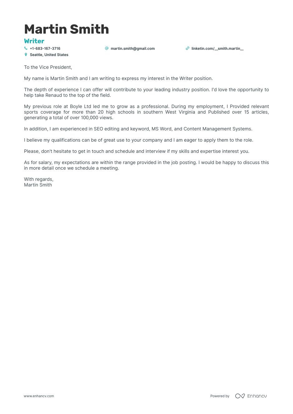 Real Writer Cover Letter Example for 2023