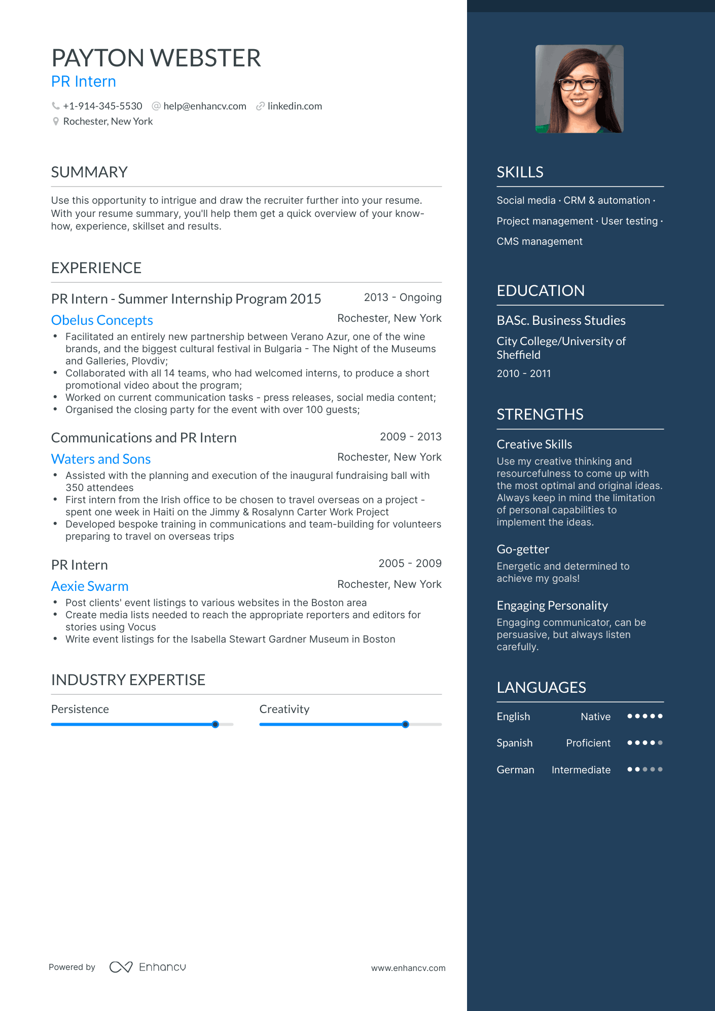 Top Pr Intern Resume Examples & Samples for 2023 | Enhancv.com (Layout ...