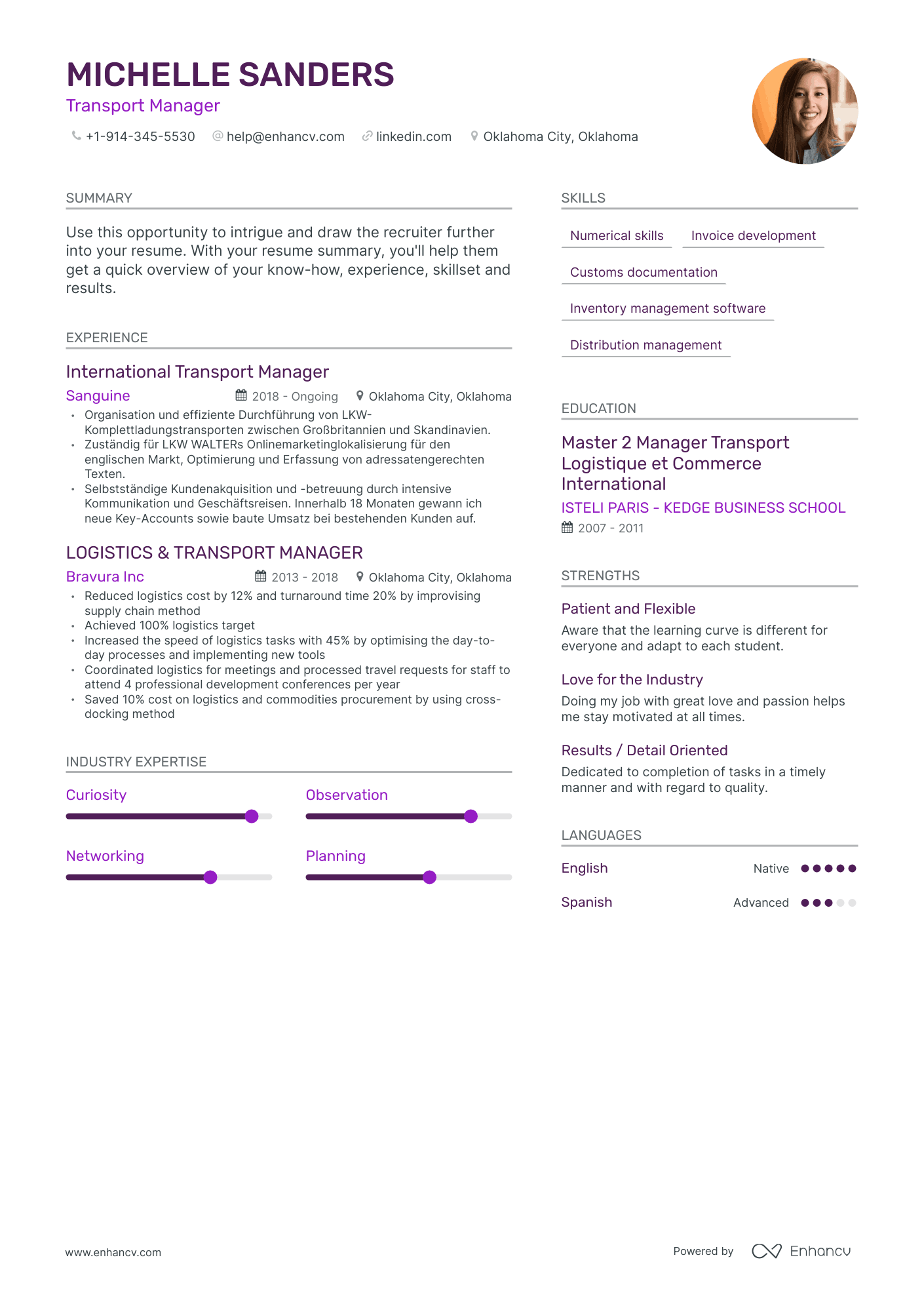 Transport Manager Resume Examples & Guide for 2023 (Layout, Skills ...
