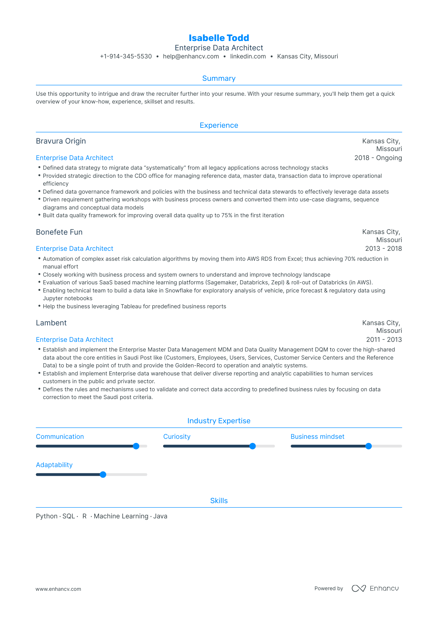 Enterprise Data Architect Resume Examples & Guide for 2023 (Layout ...