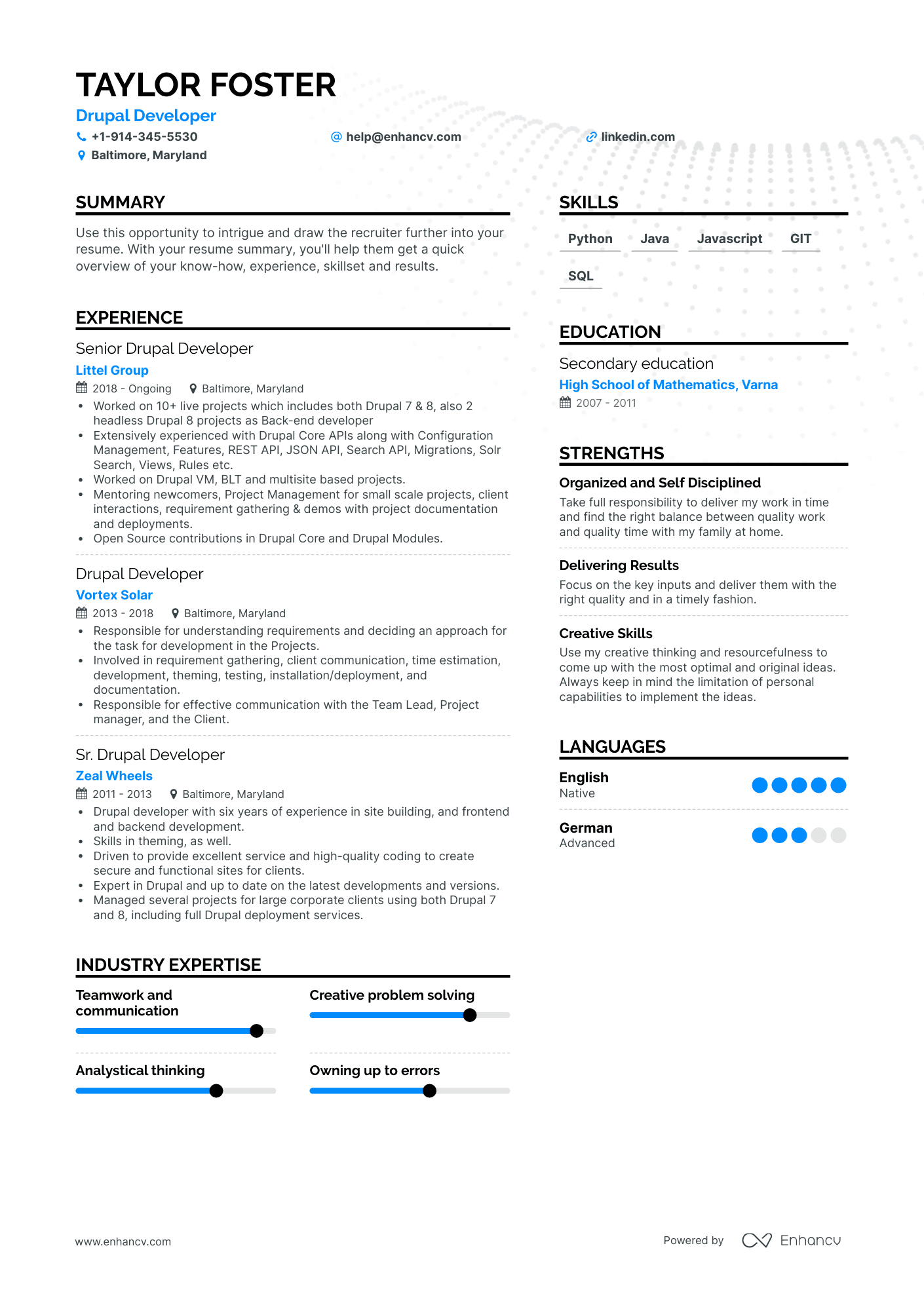Drupal Developer Resume Examples & Guide for 2023 (Layout, Skills ...