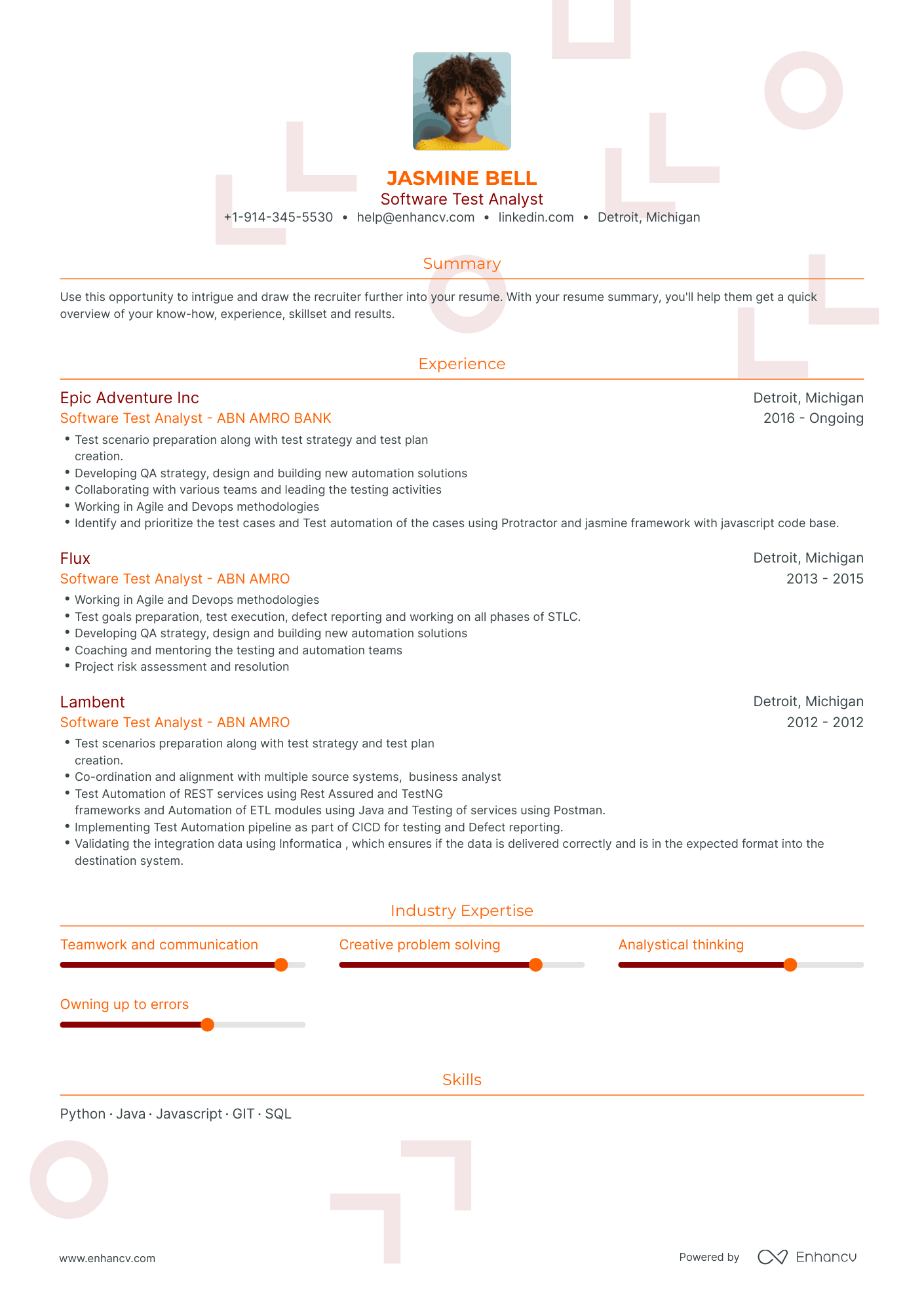 Software Test Analyst Resume Examples & Guide for 2023 (Layout, Skills ...