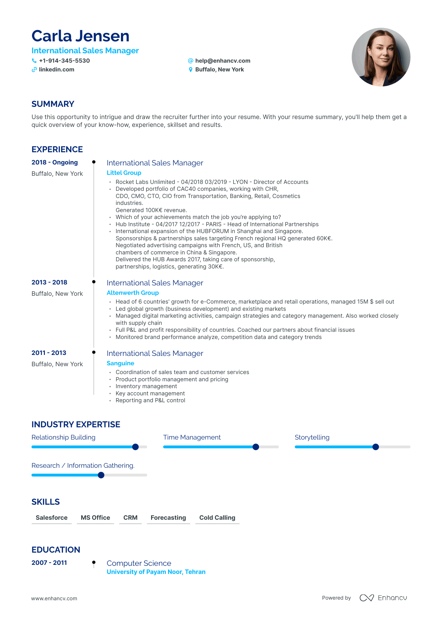 International Sales Manager Resume Examples & Guide for 2023 (Layout ...