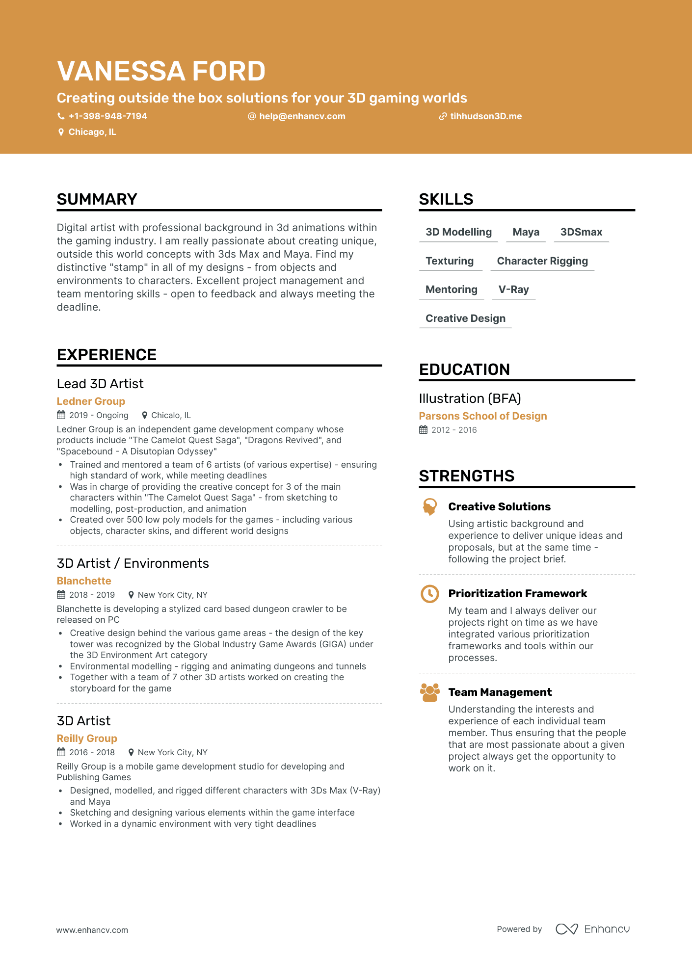 3D Artist Resume Examples & Guide for 2023 (Layout, Skills, Keywords ...