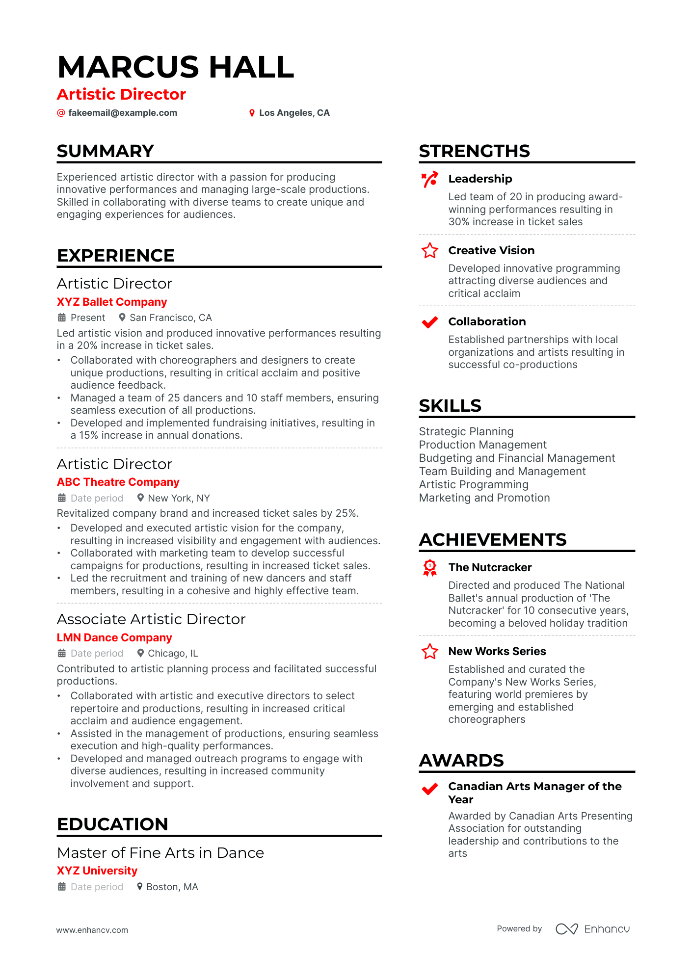 6 Artist Resume Examples & Guide for 2024